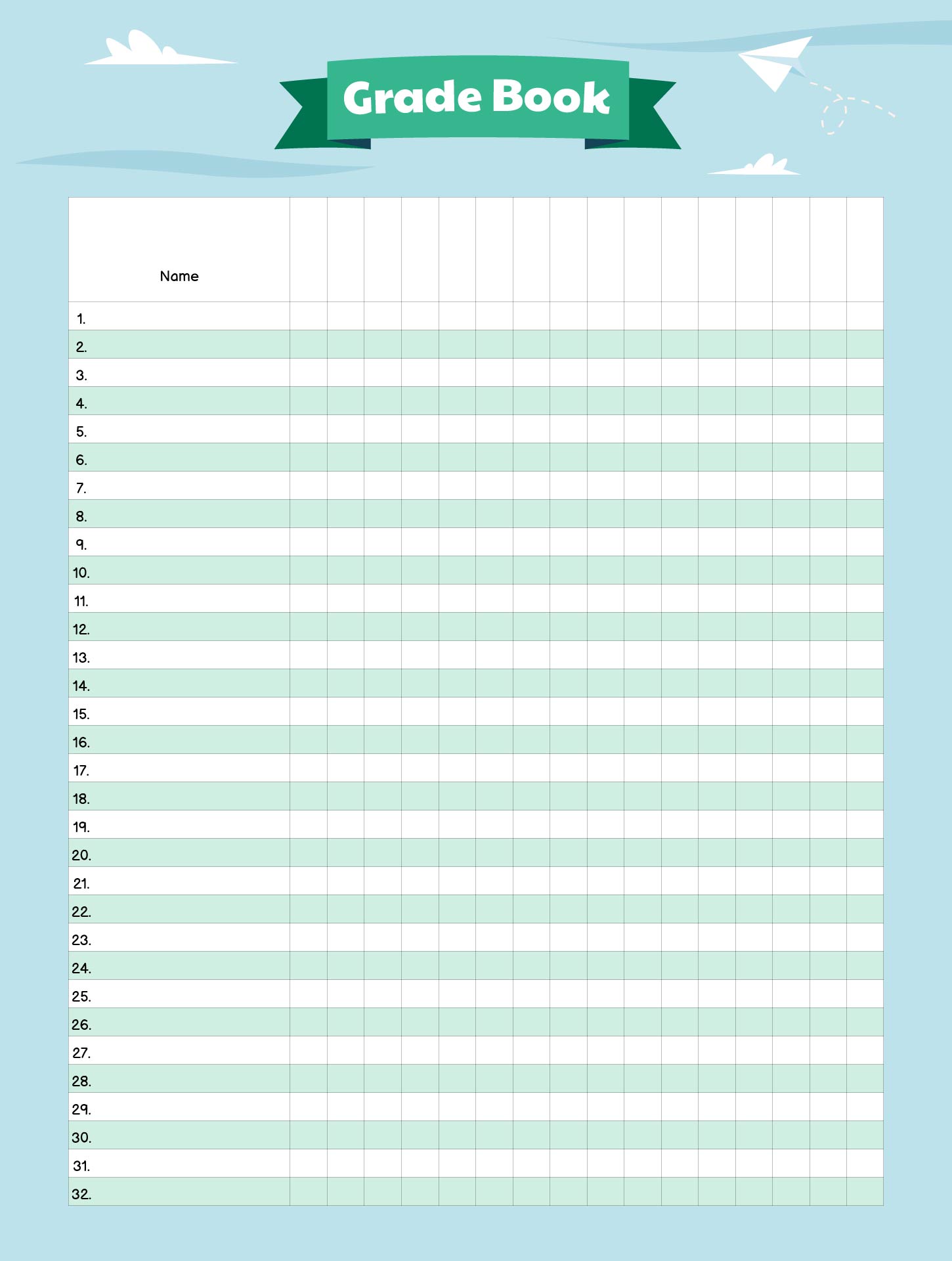 Printable Gradebook Template