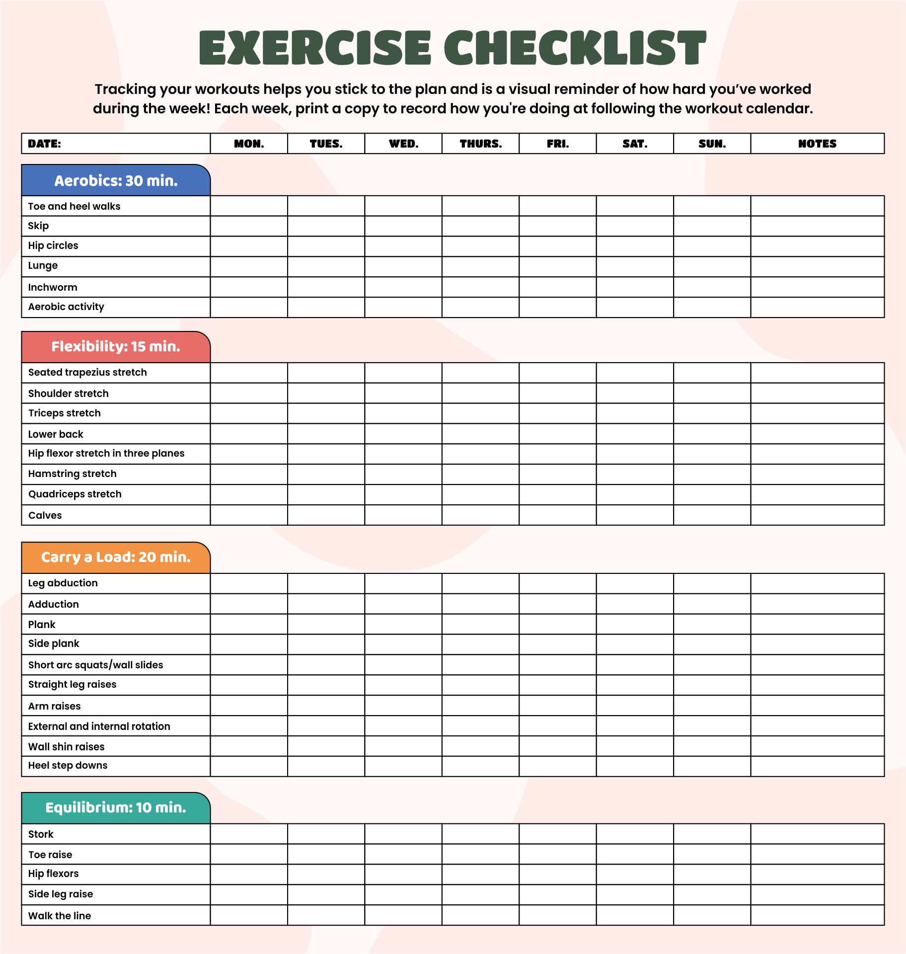 5 Best Images Of Printable Exercise Checklist Free Printable House 