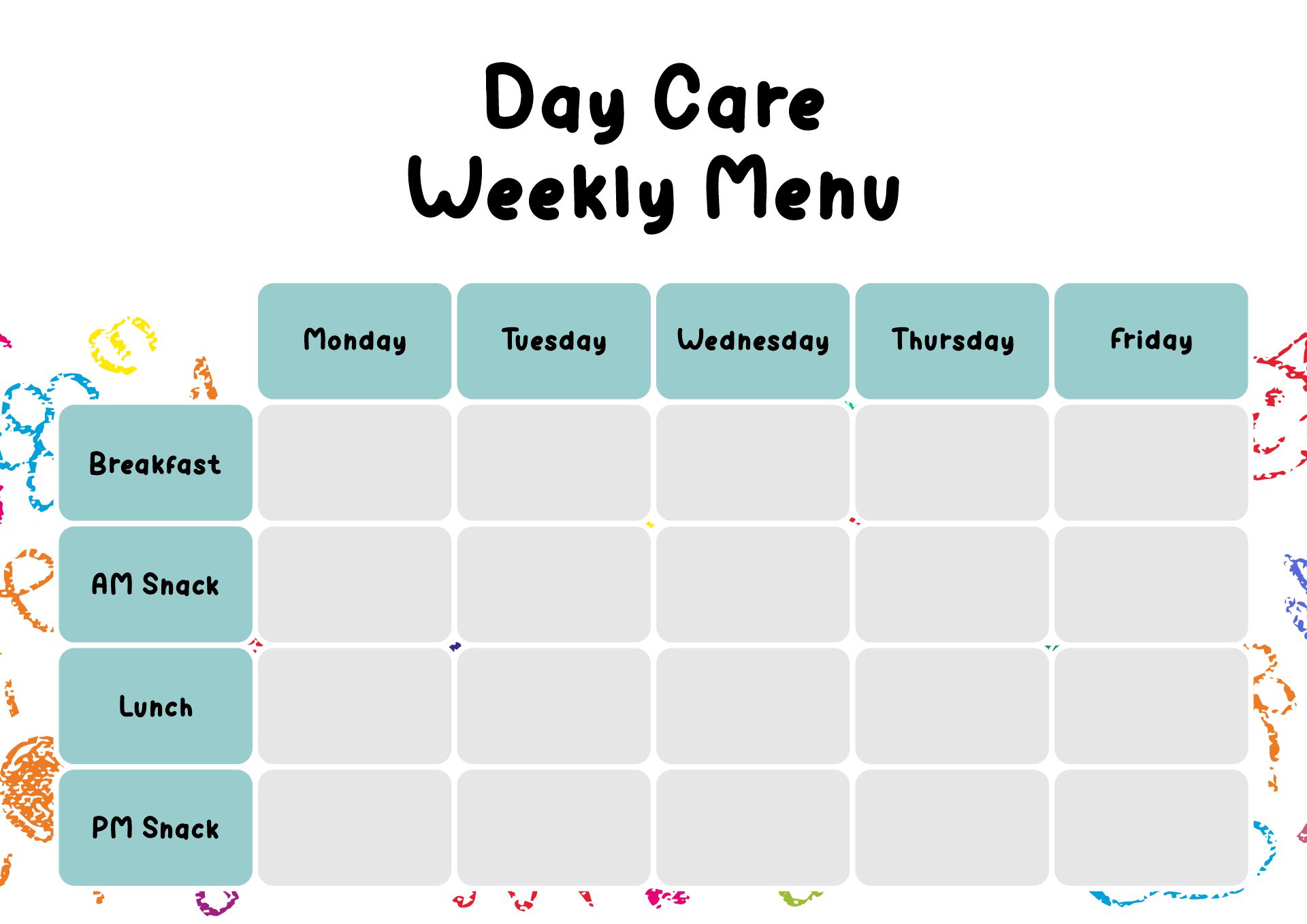 Child Care Menu Templates Free