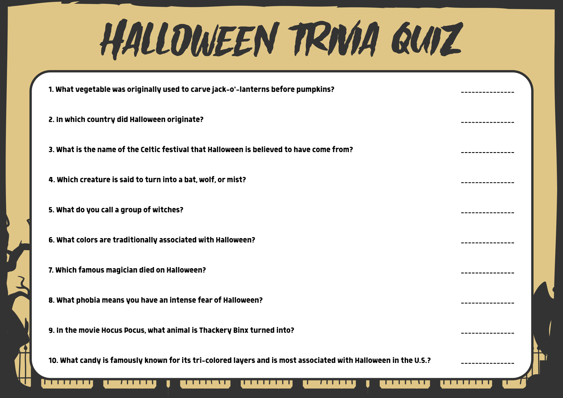 Free Printable Printable Halloween Trivia Questions And Answers