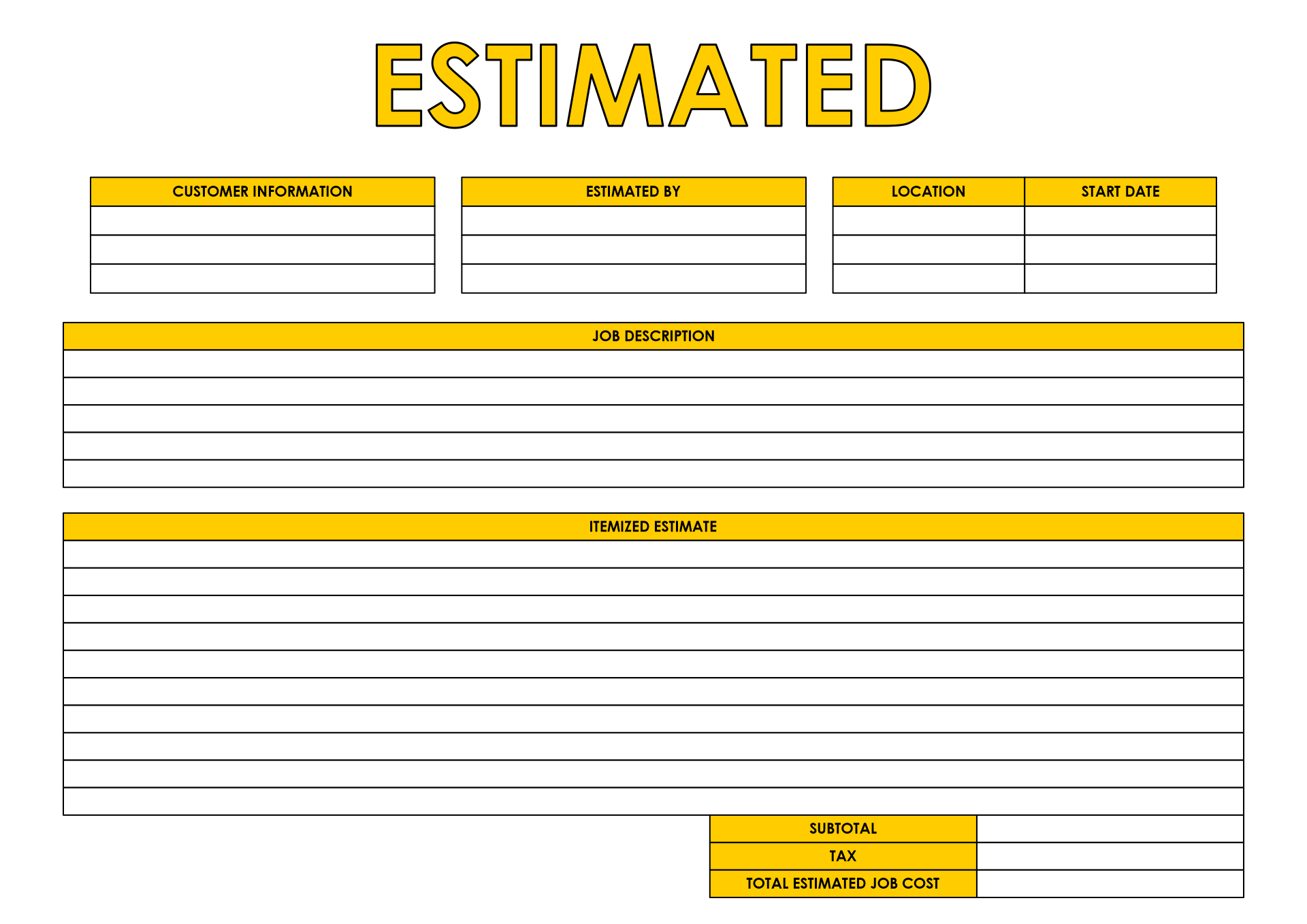 Printable Job Estimate Template Customize And Print