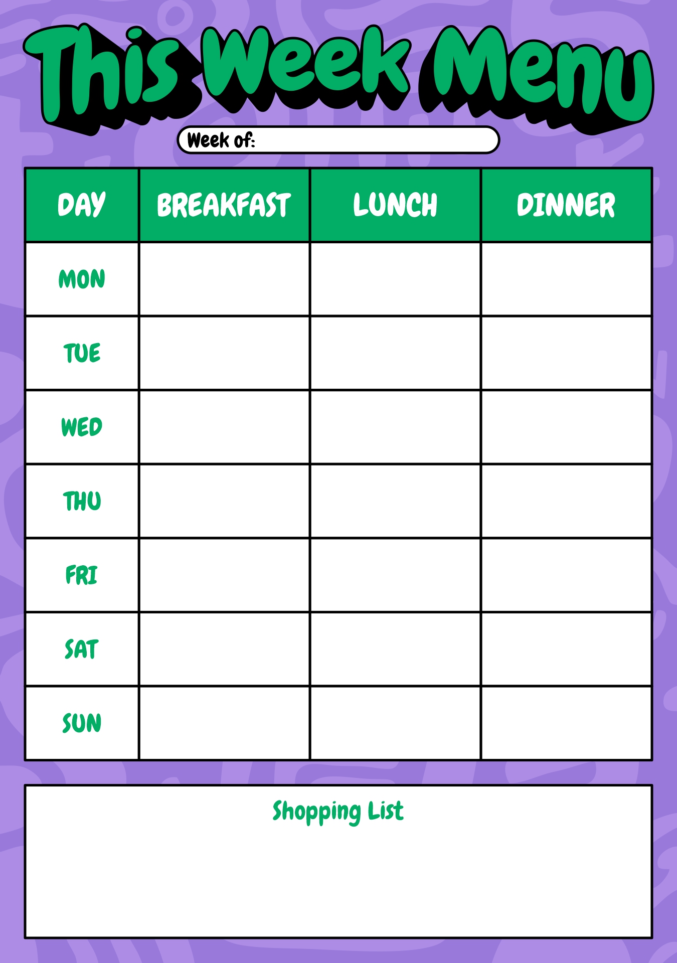 6 Best Images Of Printable Weekly Menu Chart Free Printable Weekly 