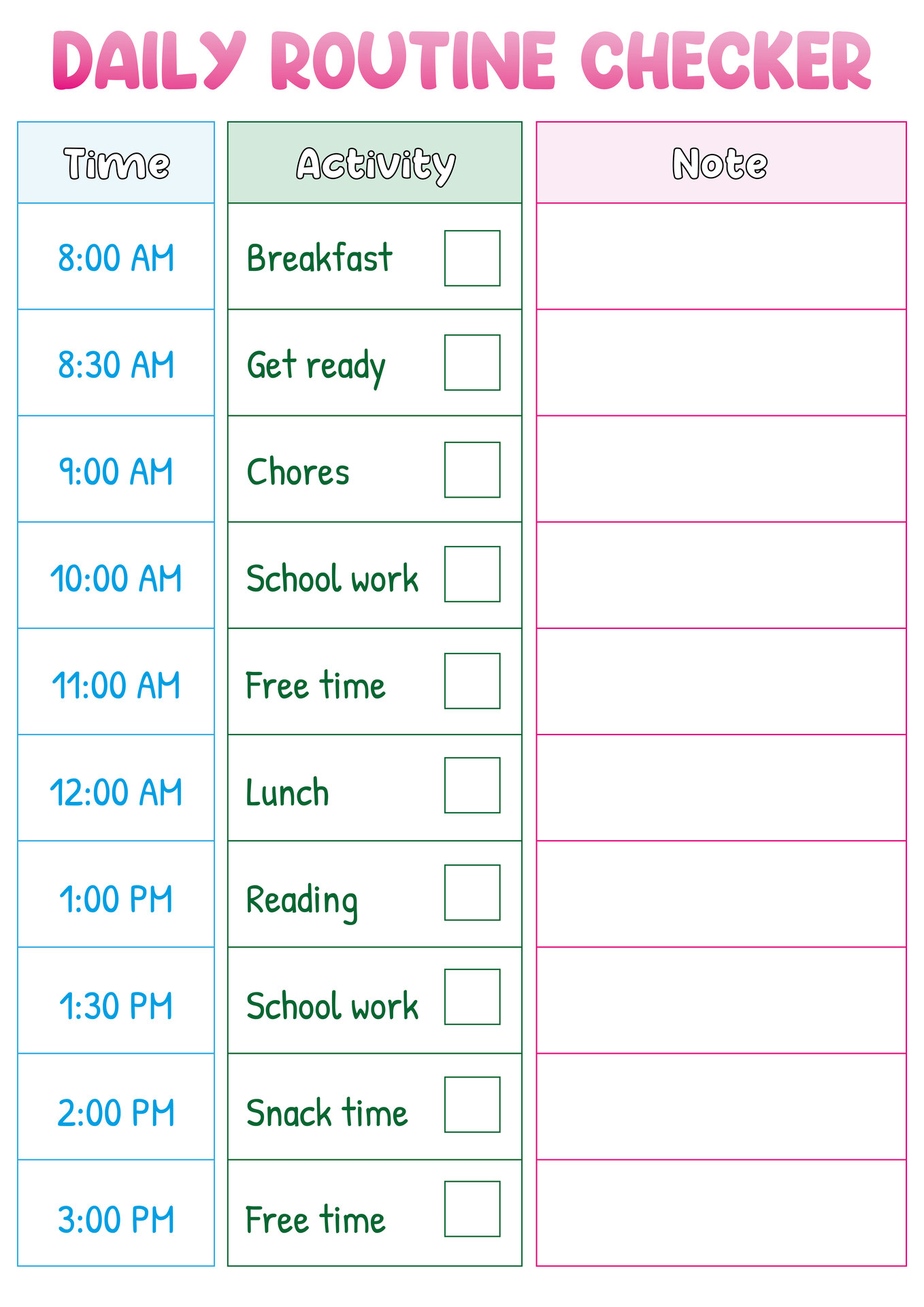 6 Best Images Of Printable Kids Daily Routine Schedule Free Printable 