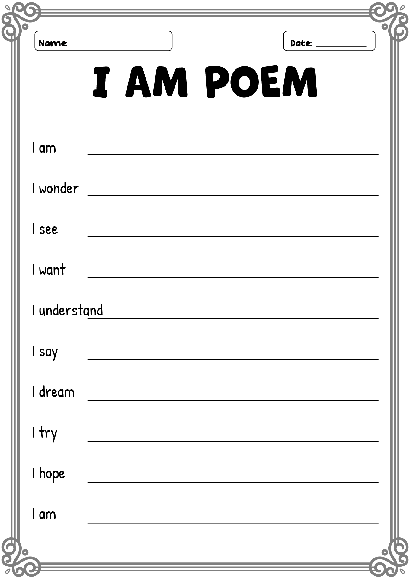 I Am Poem Template Printable Printable Templates