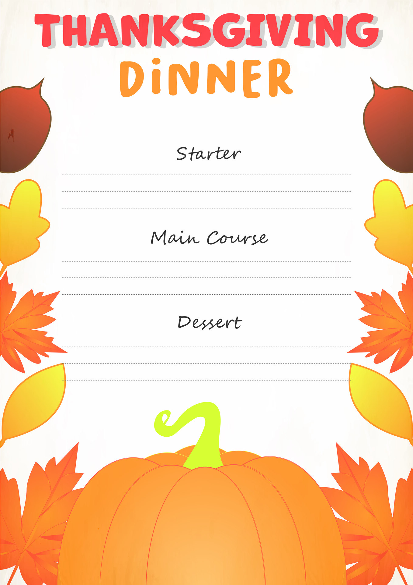 Printable Thanksgiving Menu Template Free