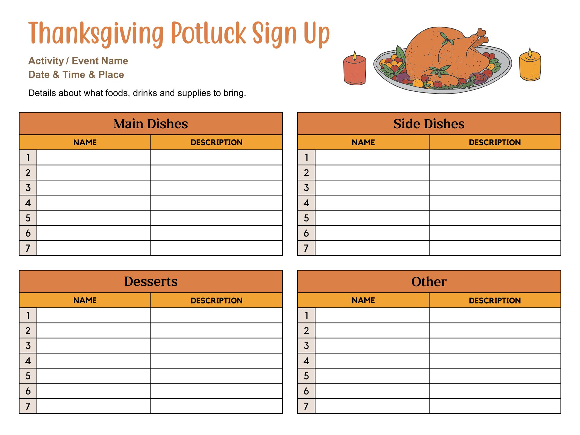 Free Printable Thanksgiving Potluck Sign Up Sheet Free Printable Thanksgiving Potluck Sign Up Sheet
