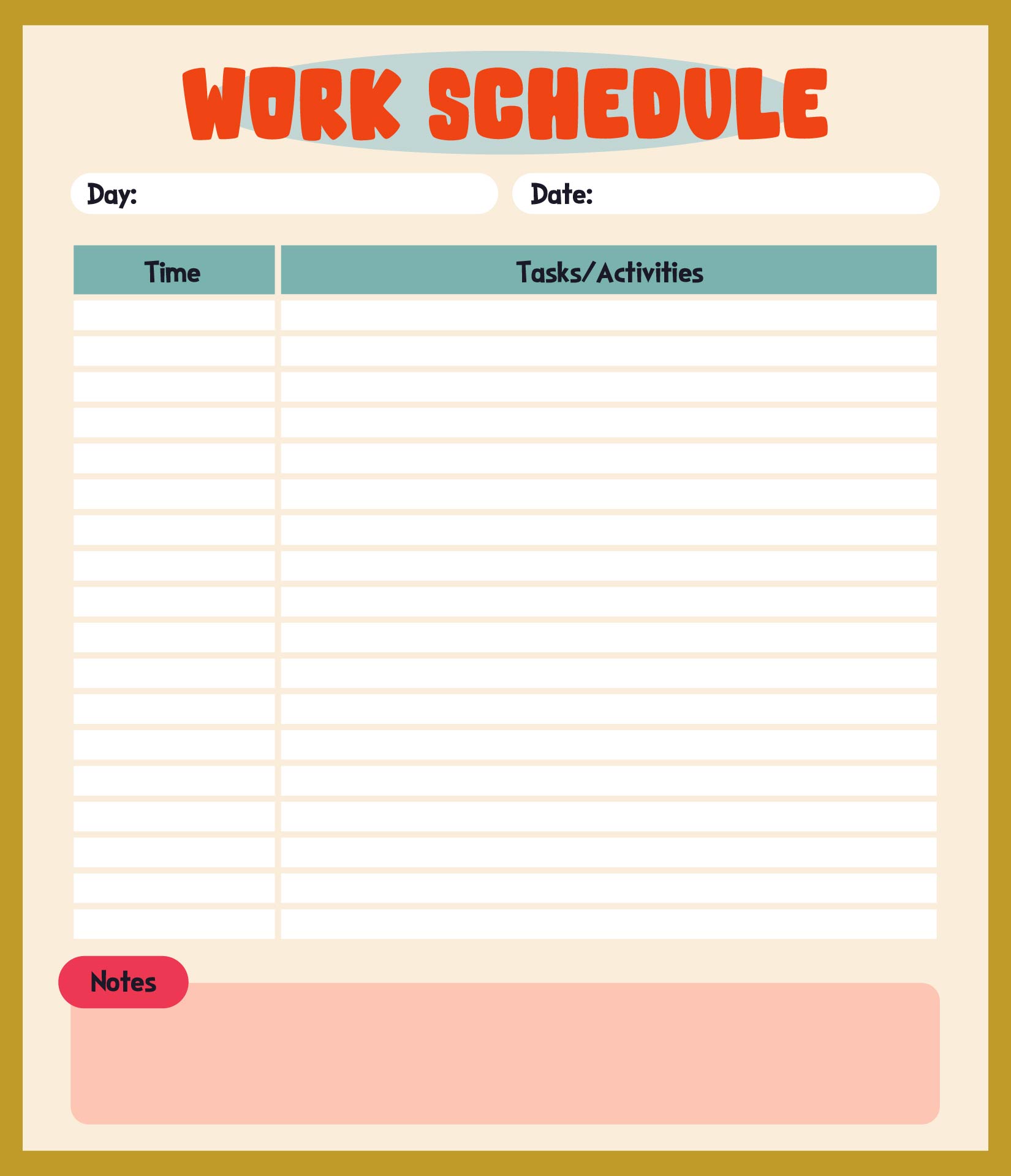 Blank Work Schedule Template
