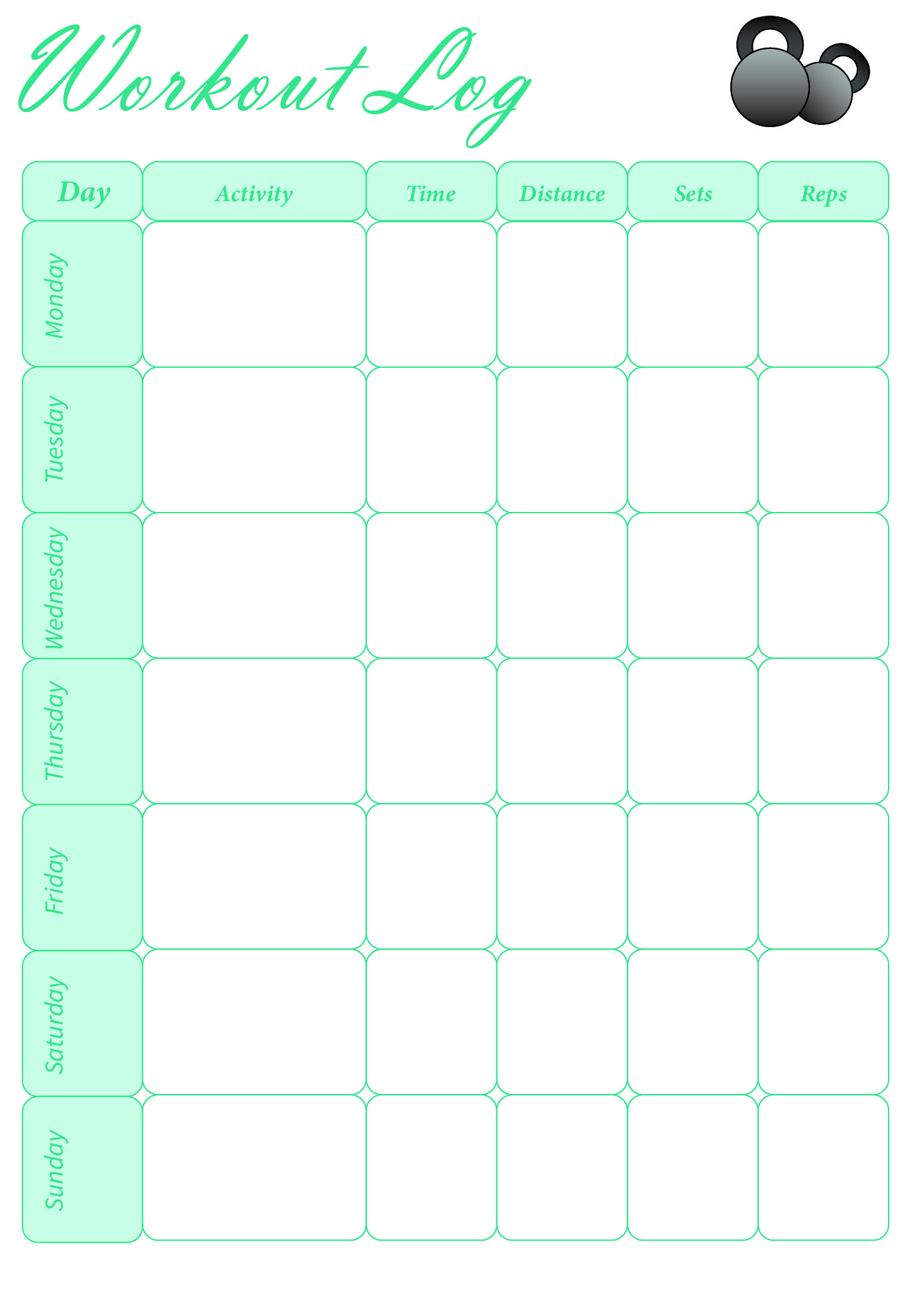 5 Best Images Of Printable Blank Workout Log Template Blank Weekly 
