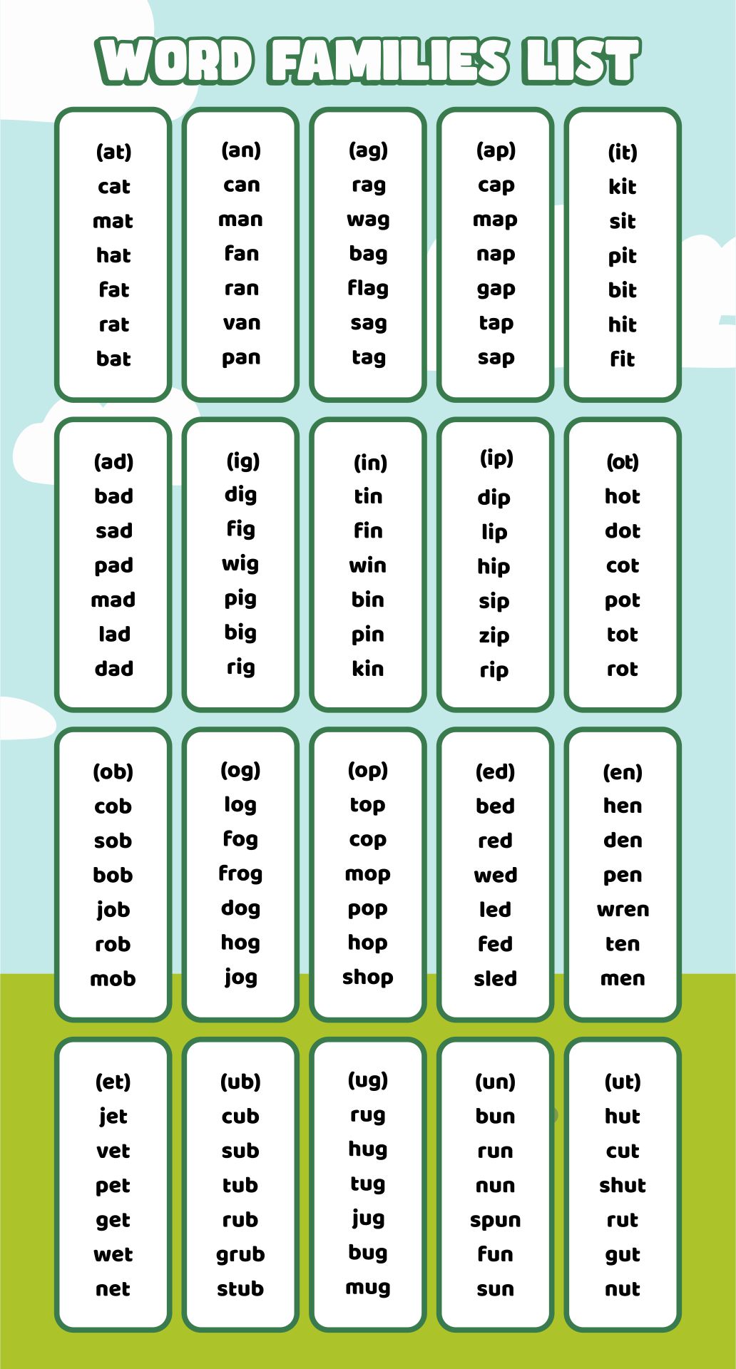 4 Best Images Of Printable Word Families List Free Printable Word