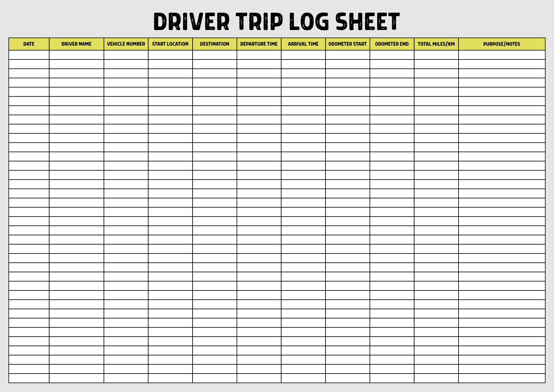 Truck Drivers Trip Sheet Template