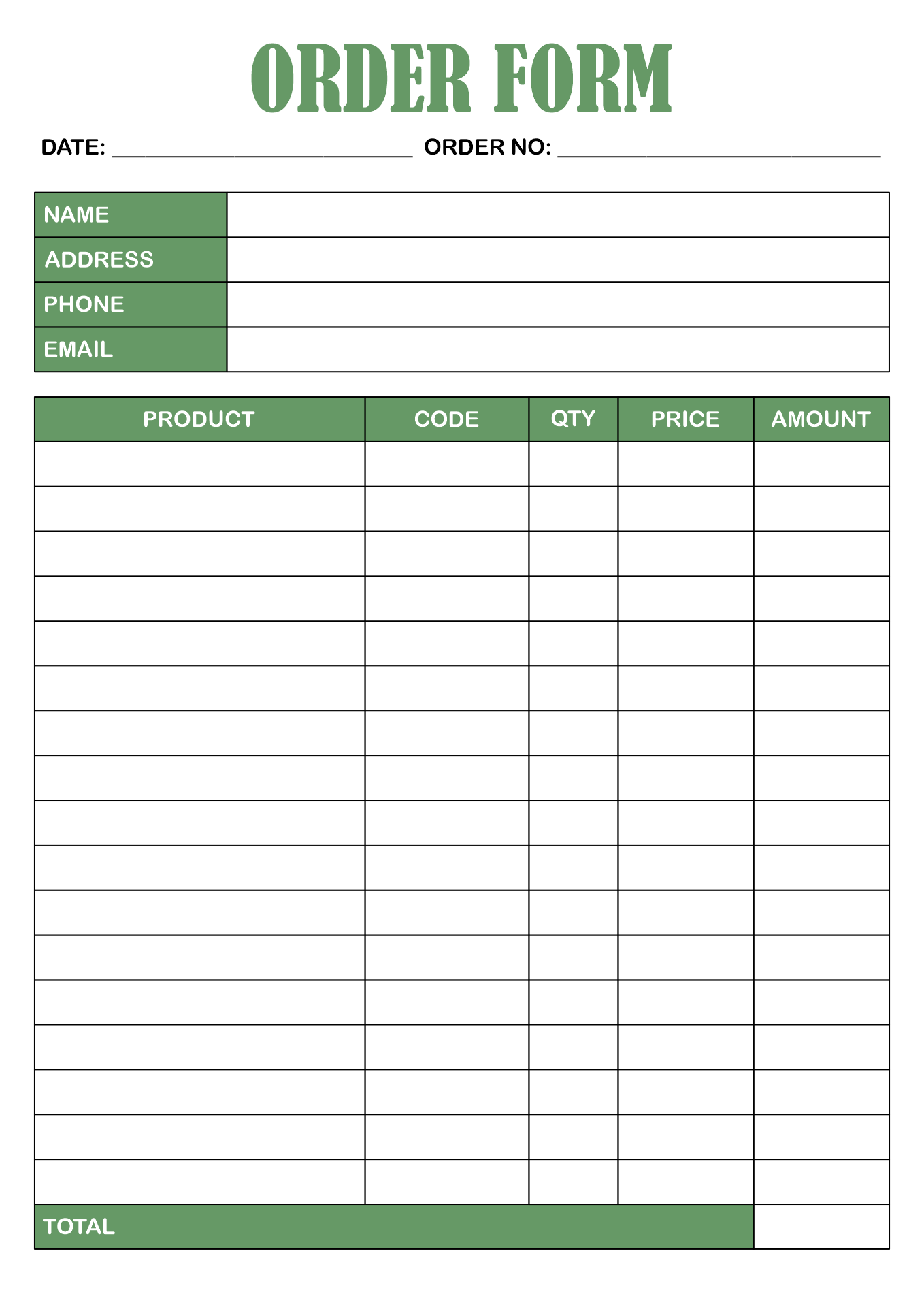 Free Order Form Template Printable Printable Templates