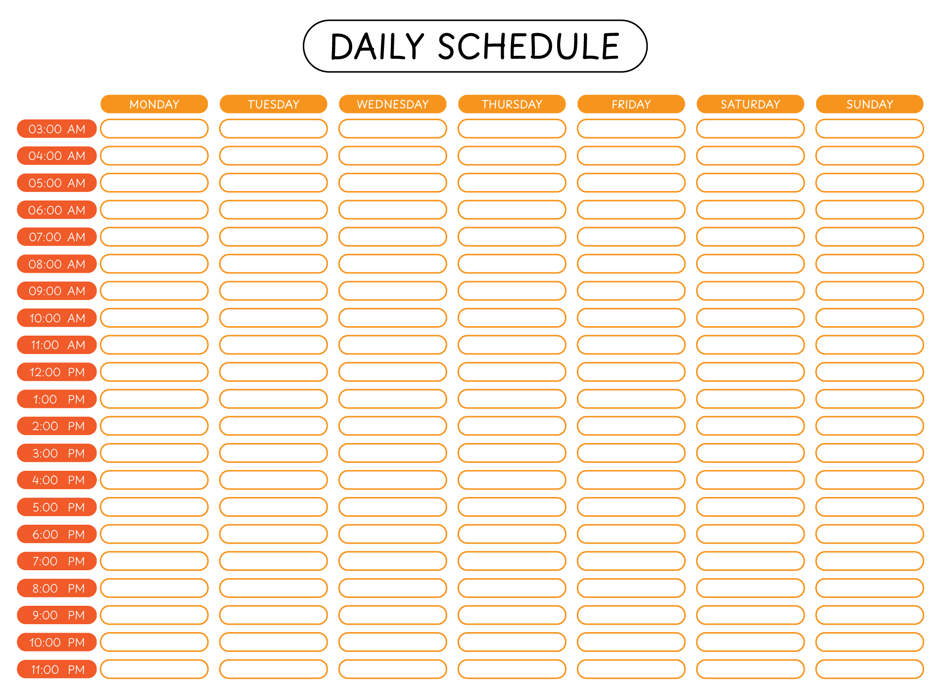 Free Printable Daily Hourly Schedule Template Printable Templates