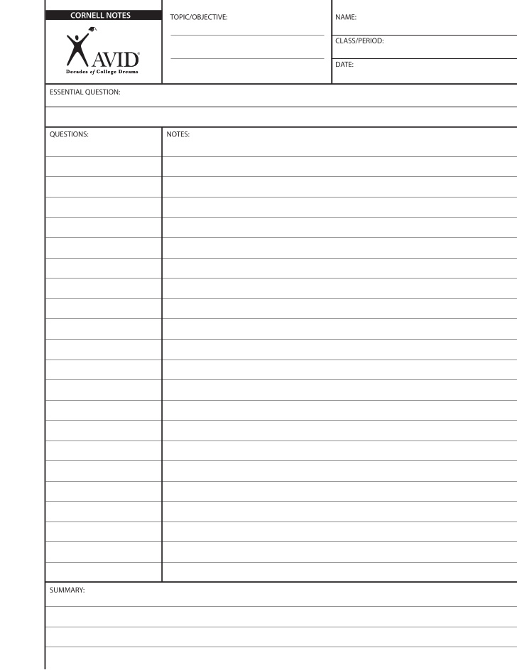 Printable Avid Cornell Notes Template - Printable Templates Printable Avid Cornell Notes Template - Printable Templates
