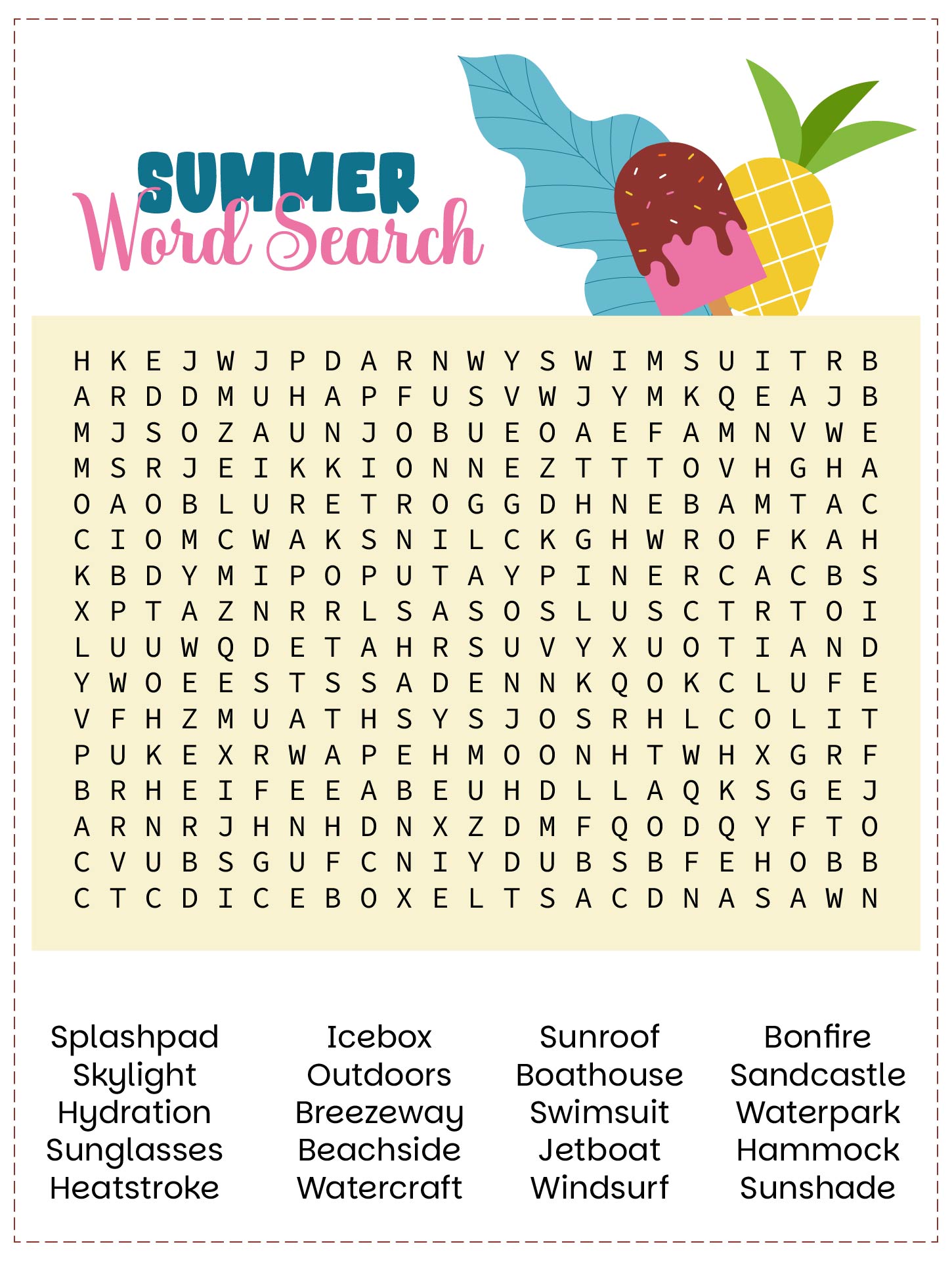 13 Cool Printable Summer Word Searches Kitty Baby Love Summer Word 