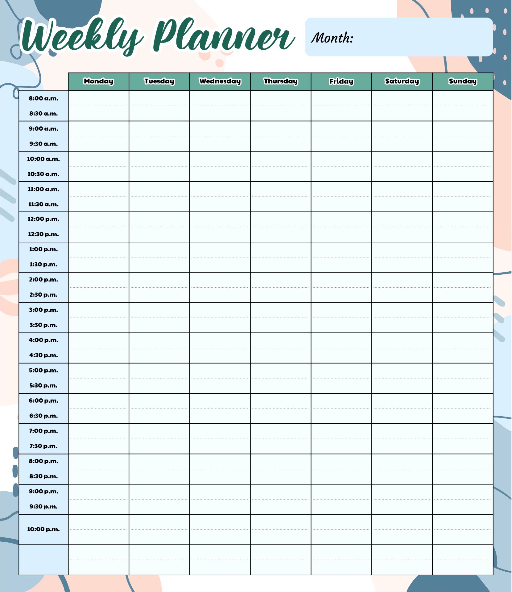 6 Best Images Of No Template With Times Weekly Planner Printable 
