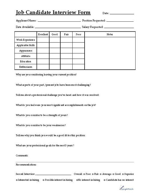 Printable Interview Questions Template Printable Interview Questions Template