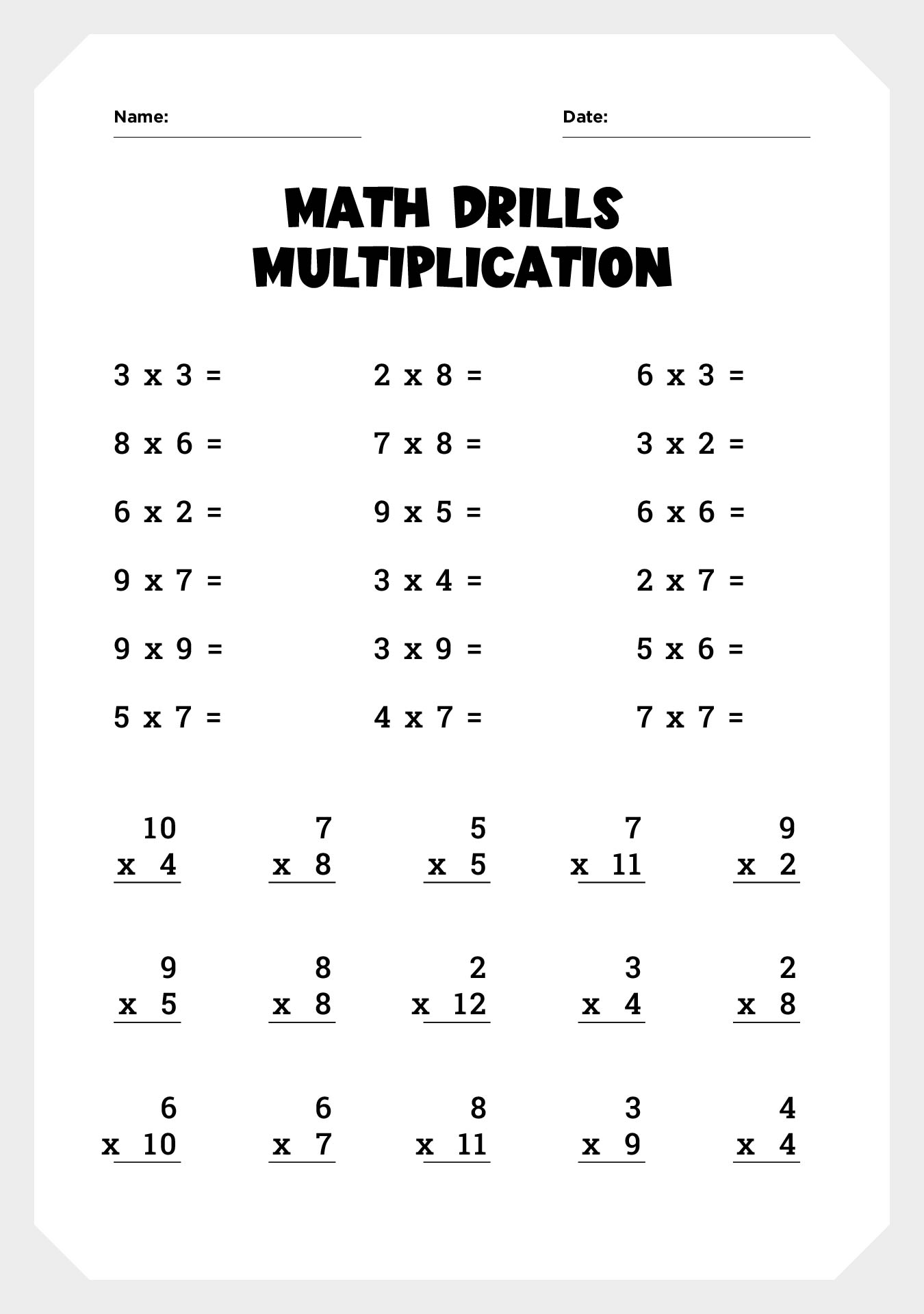 6 Best Images Of Printable Timed Math Drills Multiplication 100 