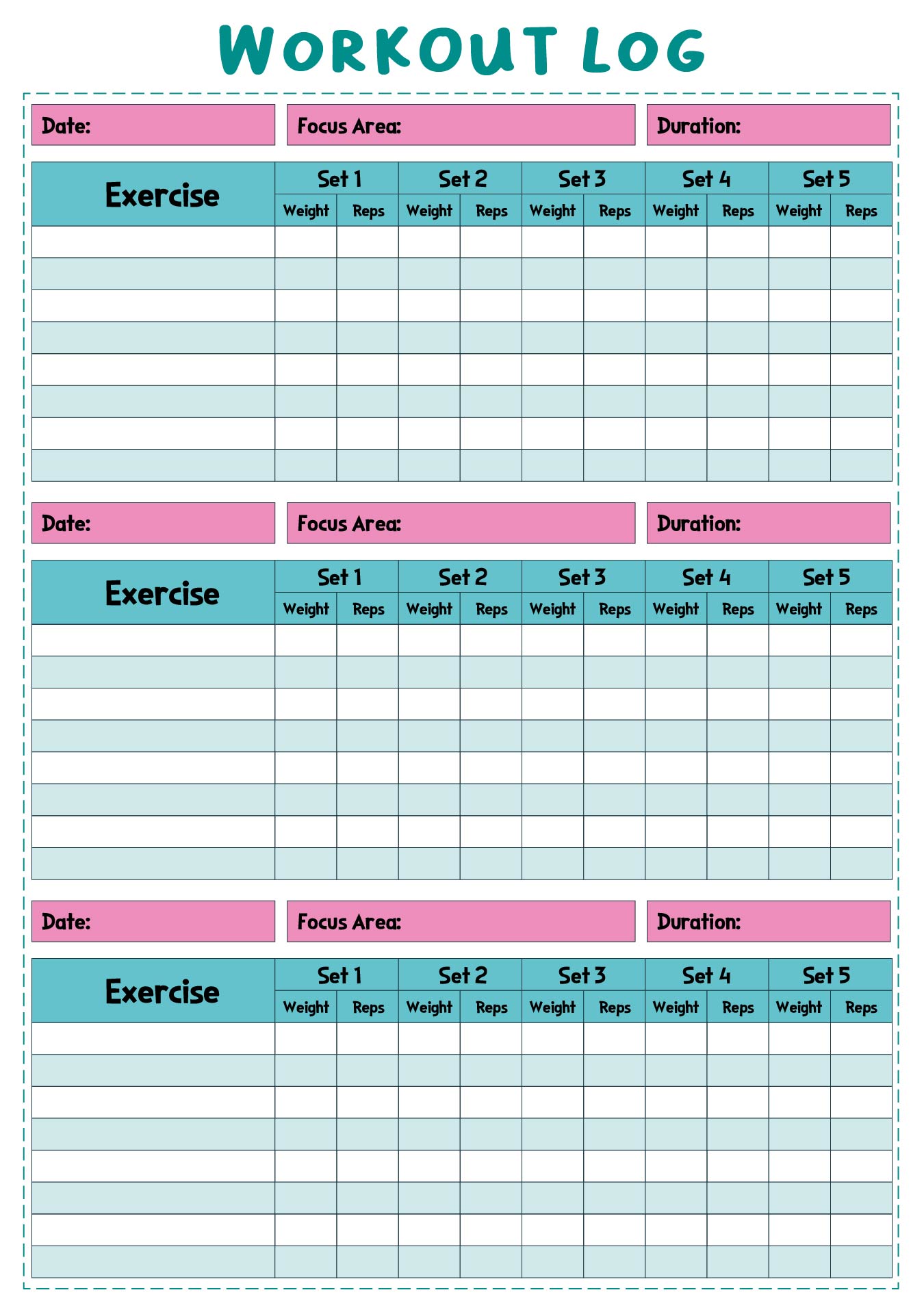 7 Best Images Of Free Printable Exercise Log Sheets Free Printable 