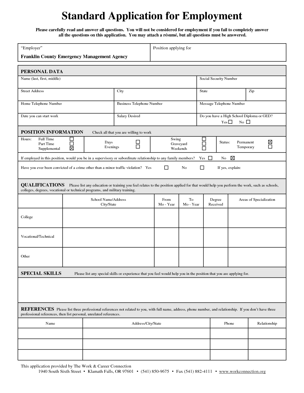 Printable Standard Job Application Form - Printable Forms Free Online Printable Standard Job Application Form - Printable Forms Free Online