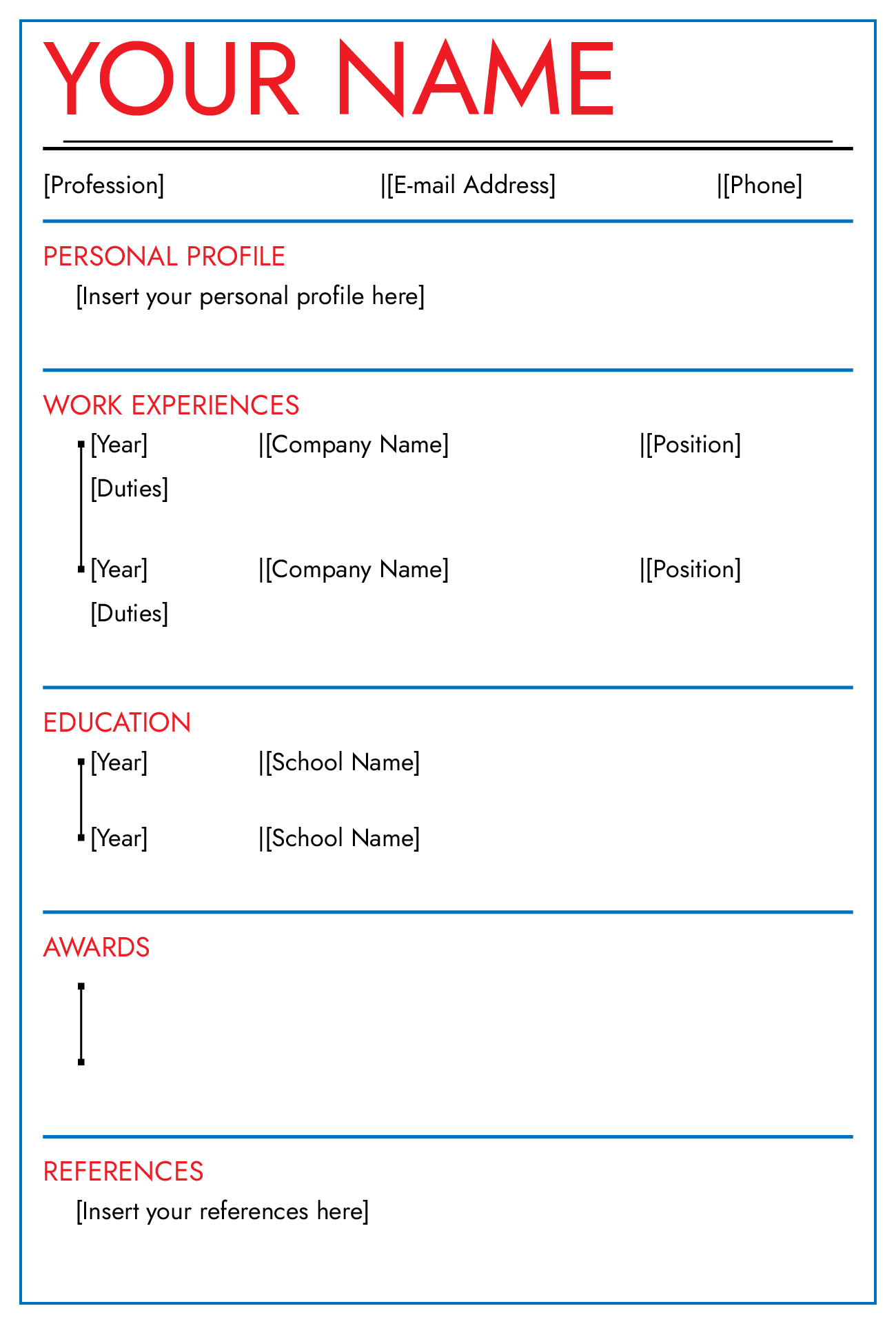 Free Printable Fill In The Blank Resume Templates