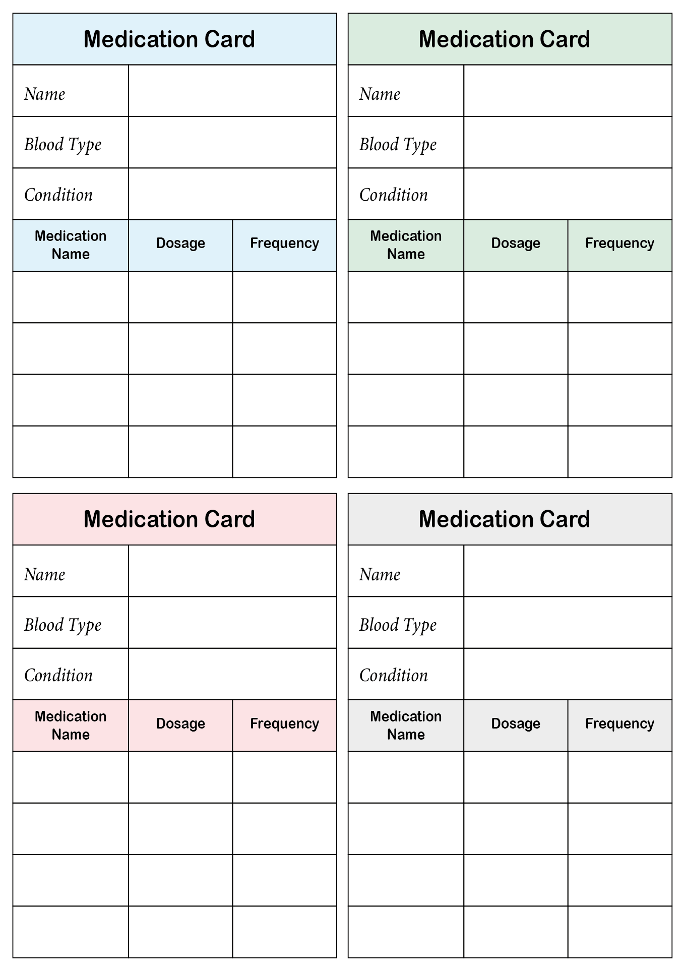 Medication Card Template