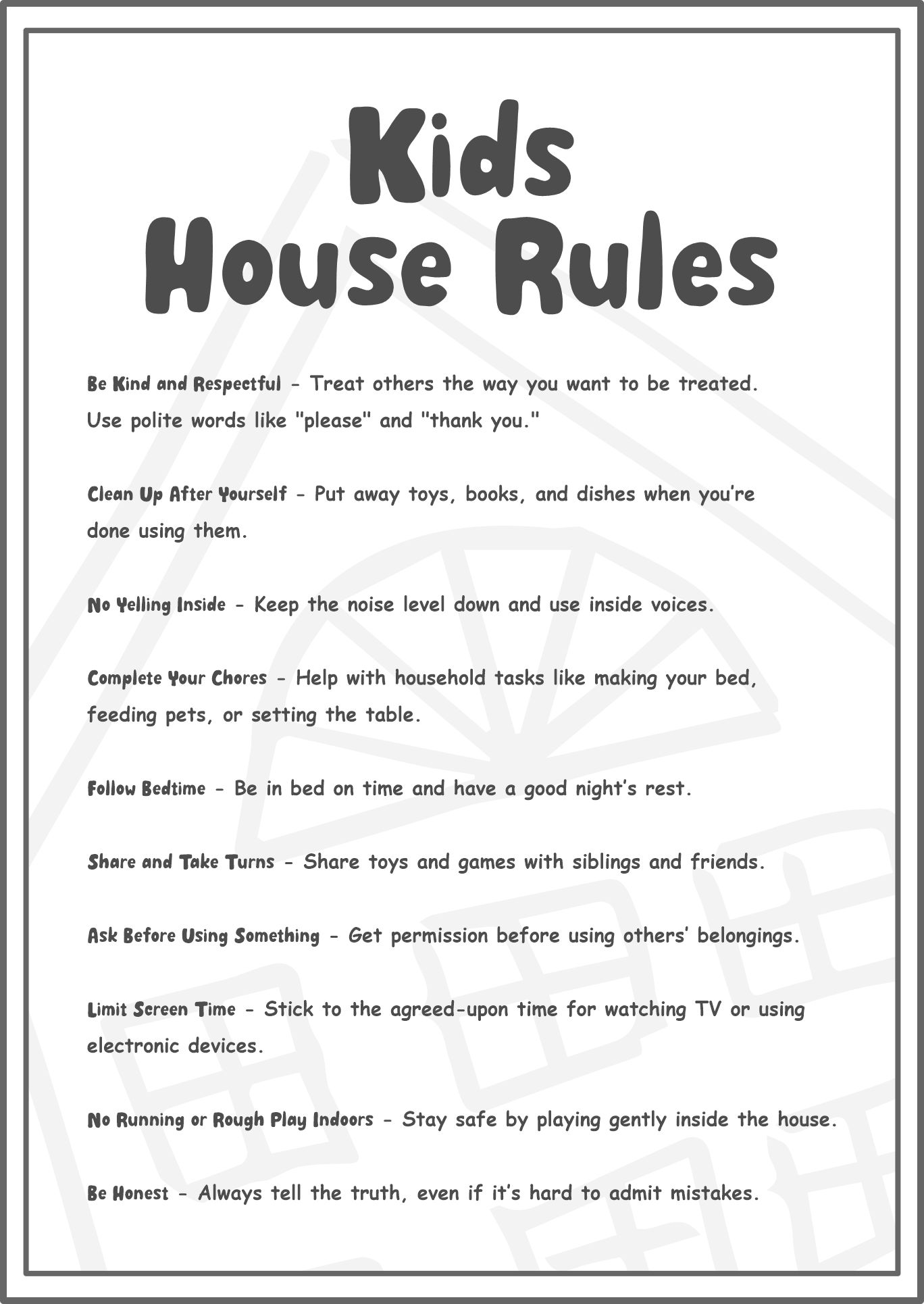 9 Best Images Of Printable Household Rules Free Printable Family 