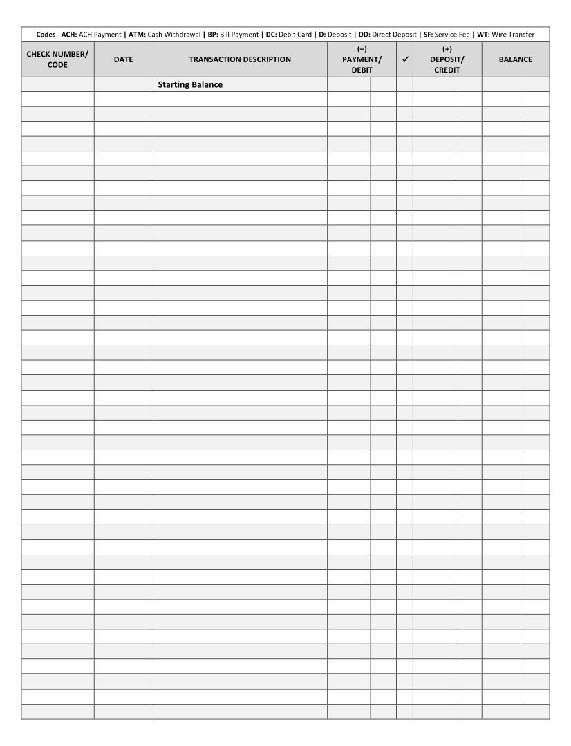 Check Transaction Register Printable Check Transaction Register Printable
