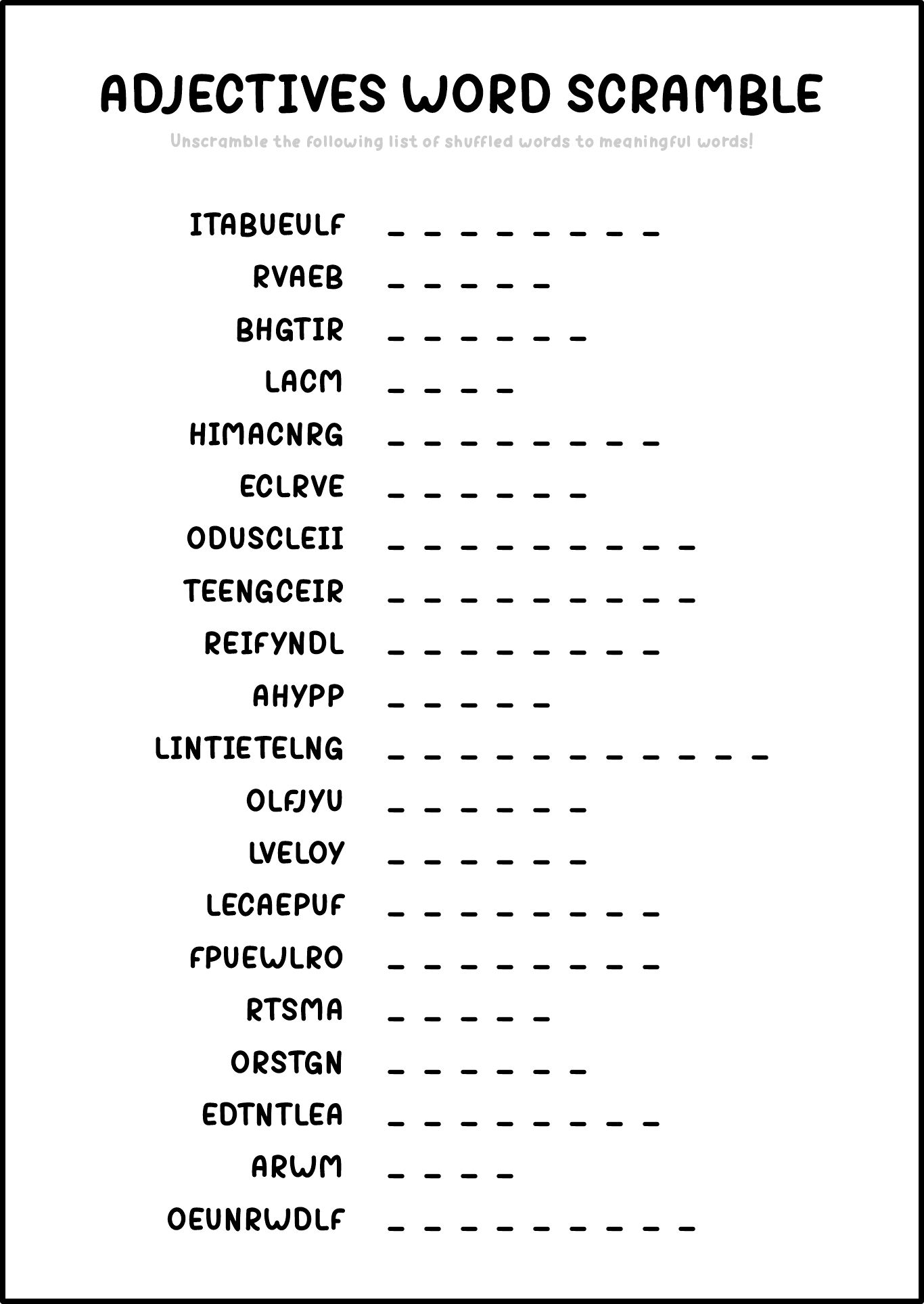Printable Word Scramble Games