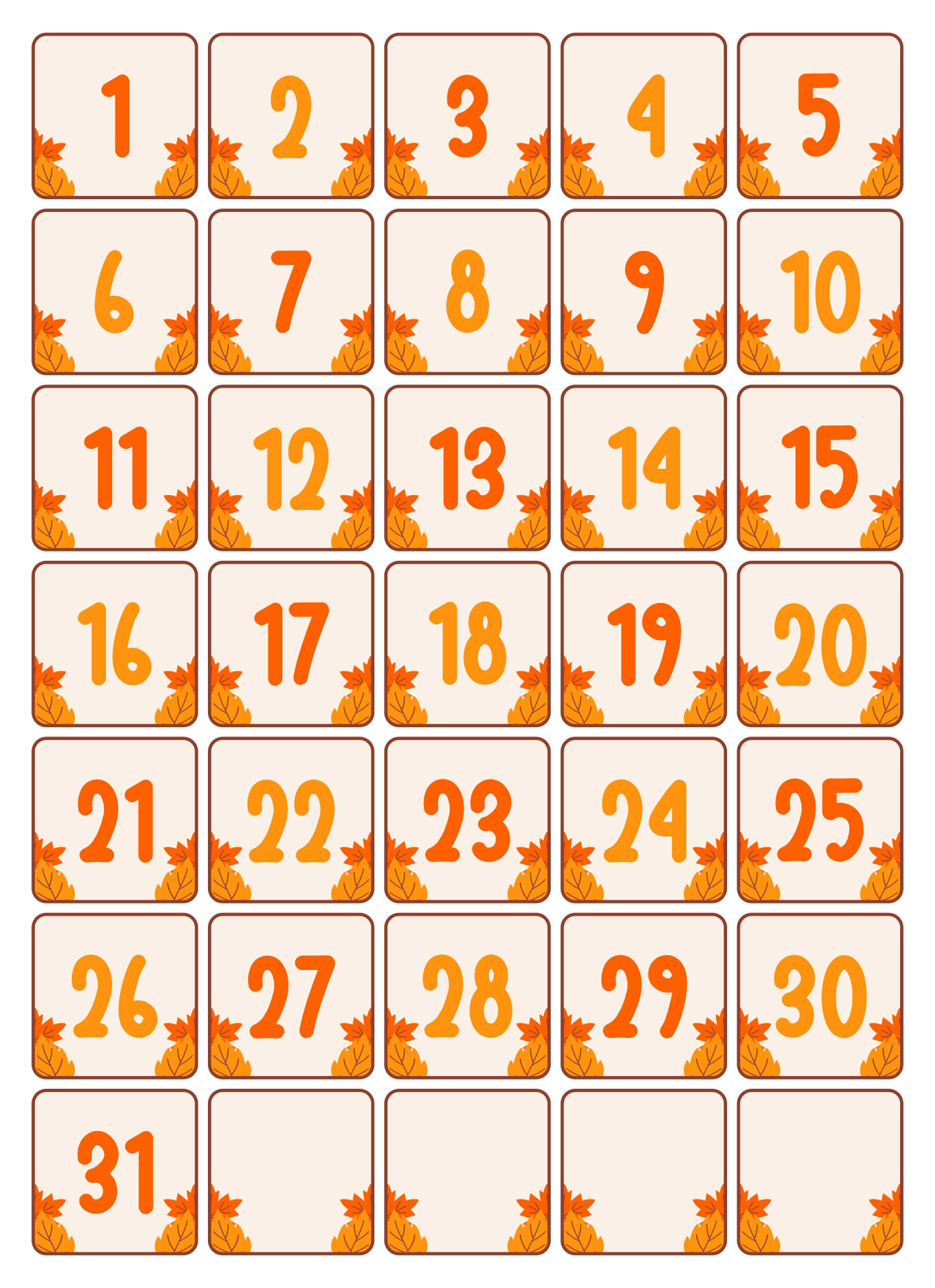 Printable Calendar Numbers Printable Word Searches