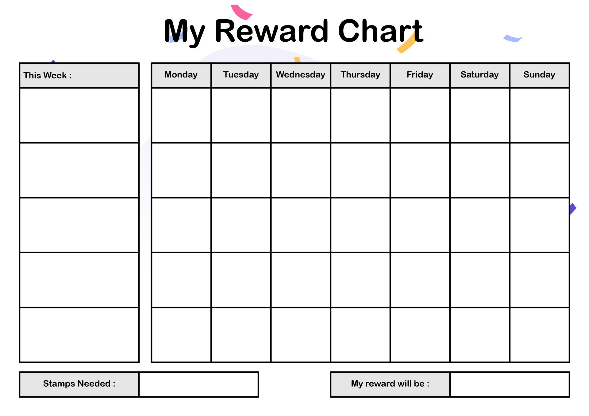 9 Best Images Of Blank Weekly Potty Chart Printable Templates Free 