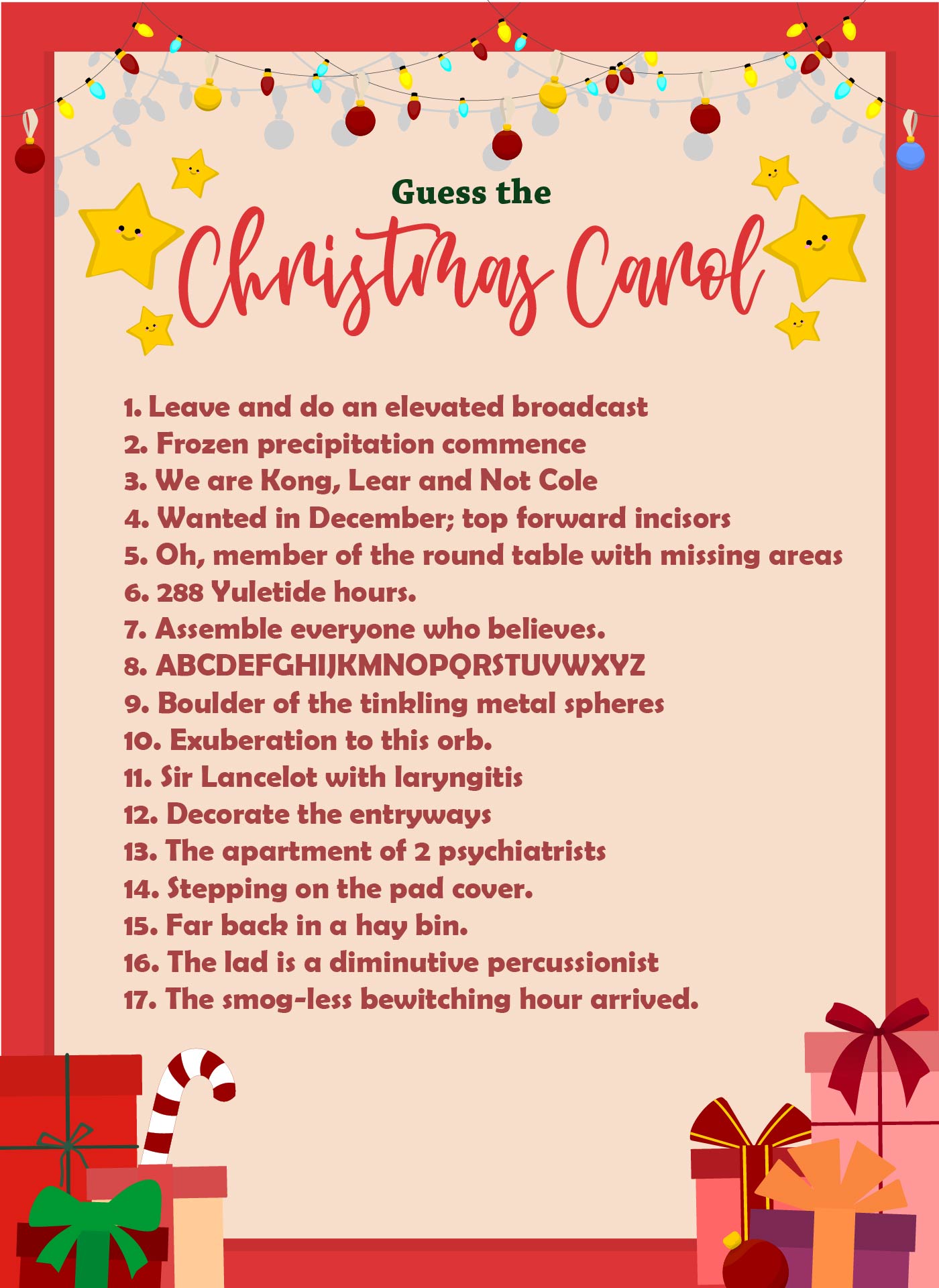 Christmas Song Quiz Printable With Answers Printable Word Searches