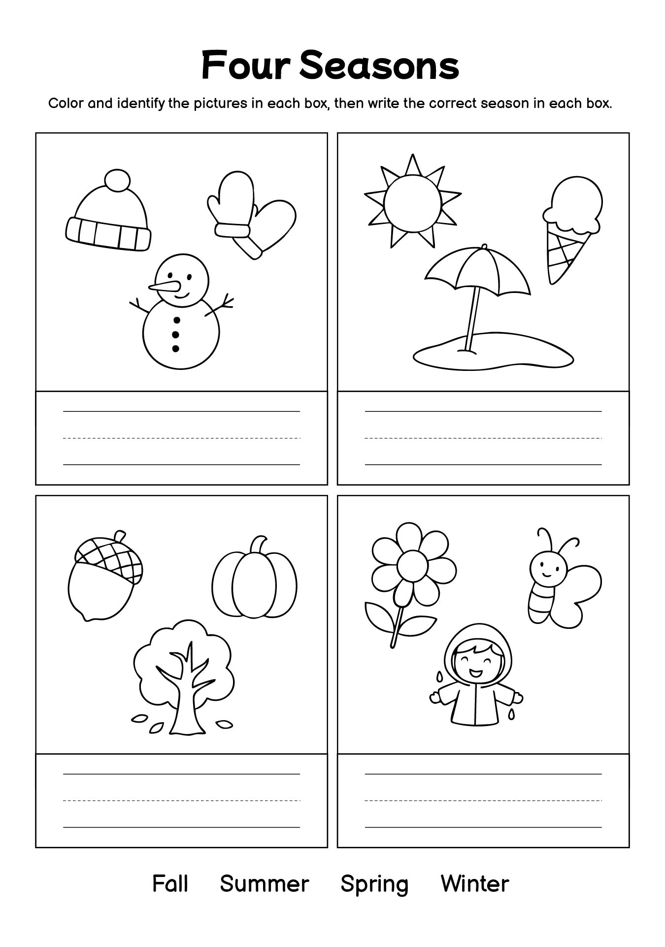 6 Best Images Of Seasons Preschool Coloring Pages Printables Four