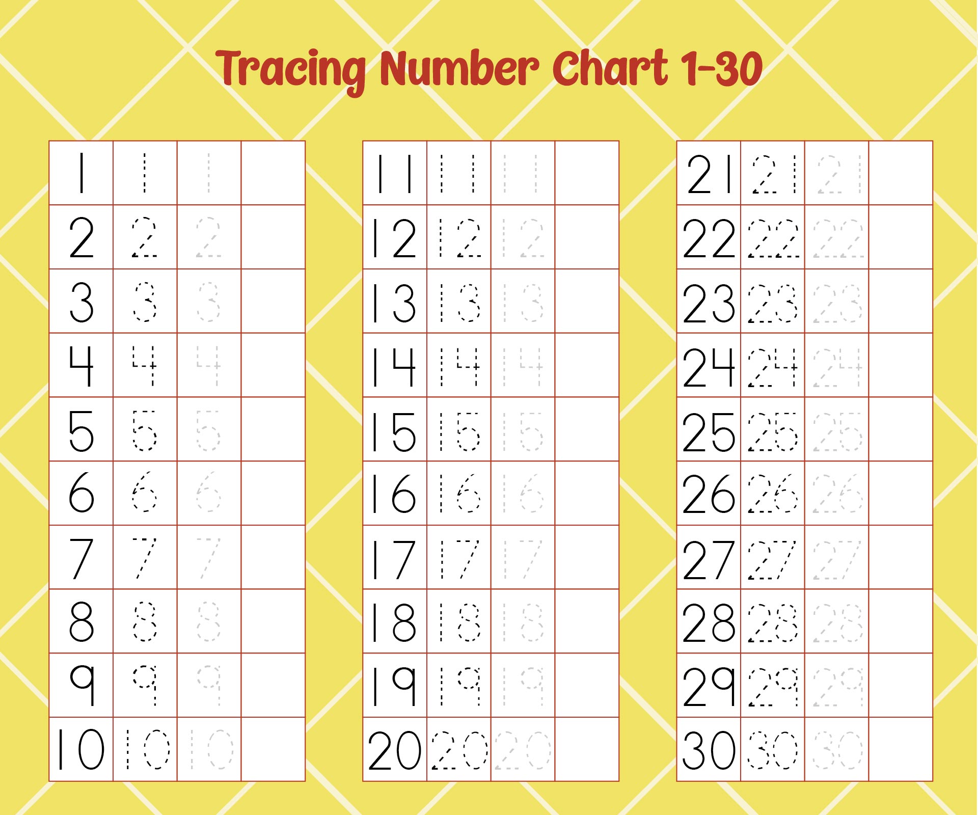 7 Best Images Of Printable Number Chart 1 30 Number Chart 1 20