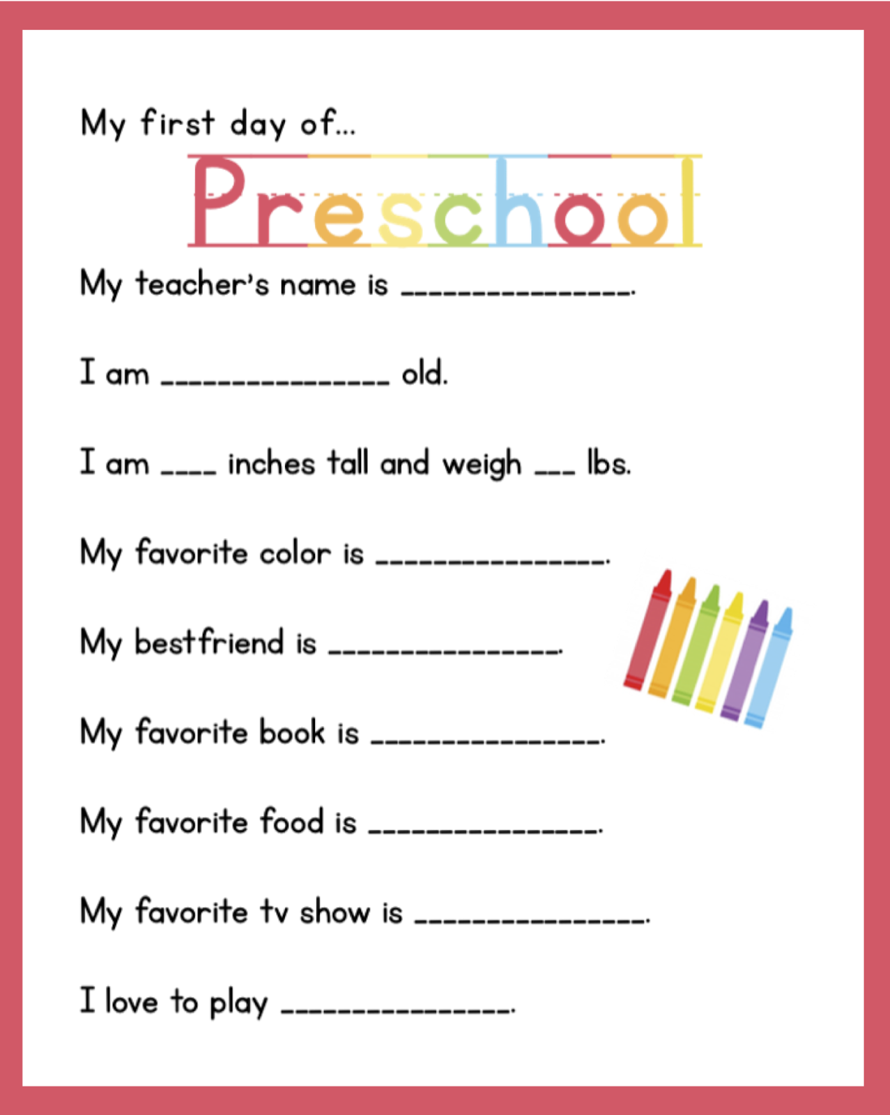 7 Best Images of Preschool First Day Of School Printables - Free ... 7 Best Images of Preschool First Day Of School Printables - Free ...