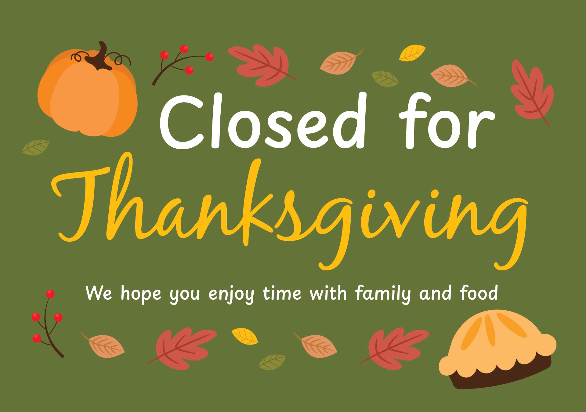 Free Printable Closed For Thanksgiving Signs Printable Word Searches