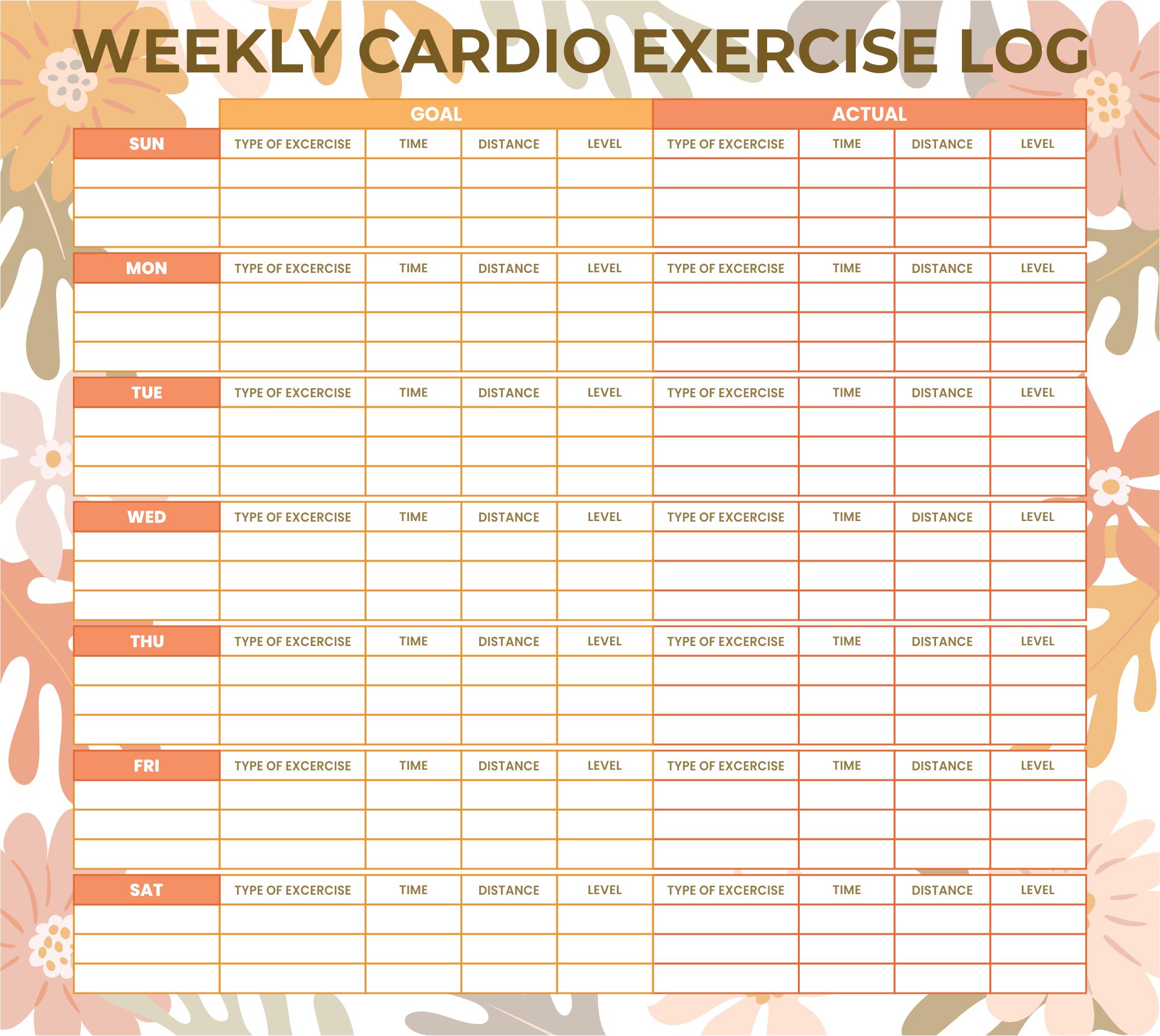 6 Best Images Of Cardio Workout Log Template Free Printable Printable