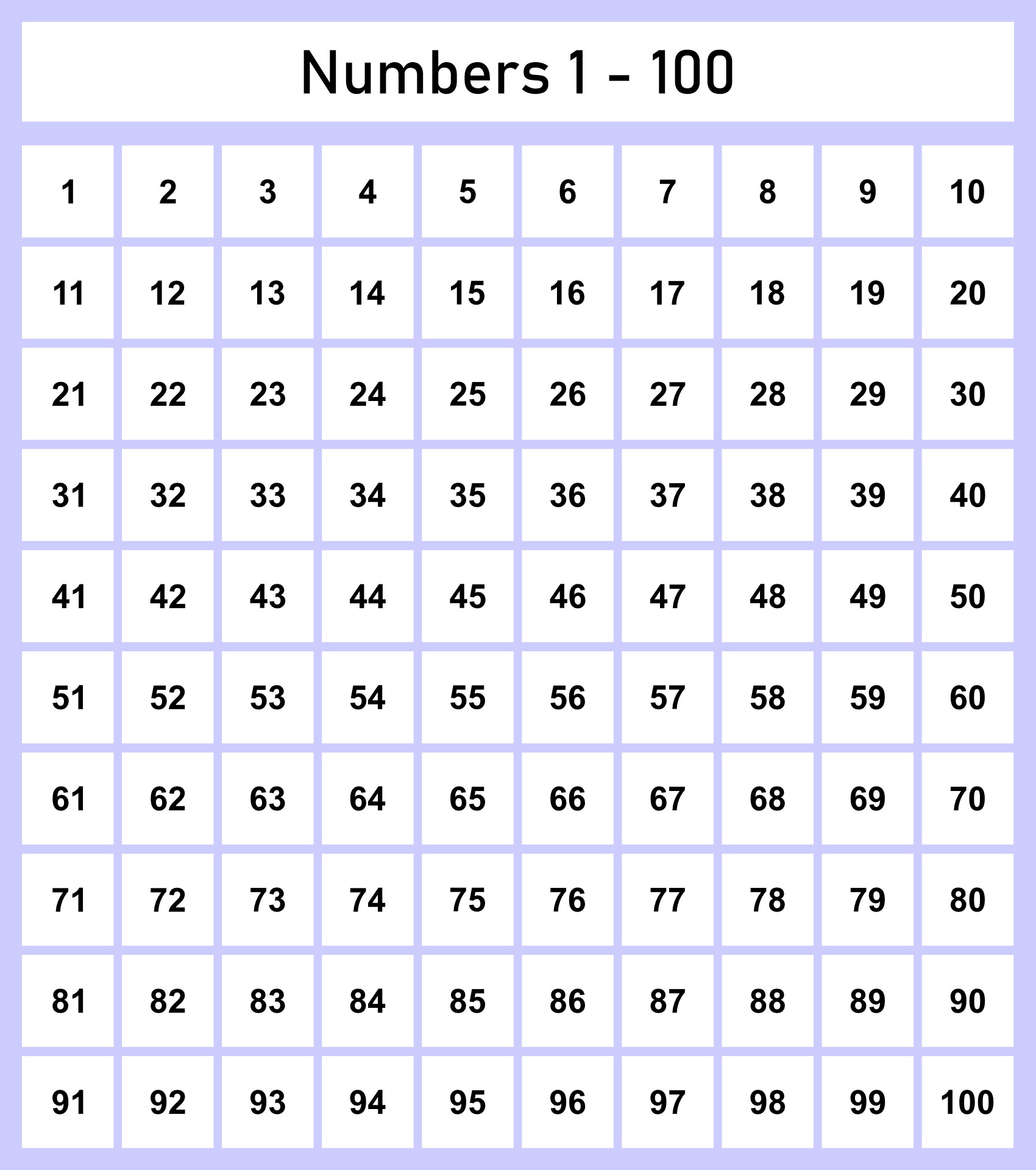 Number Grid Printable
