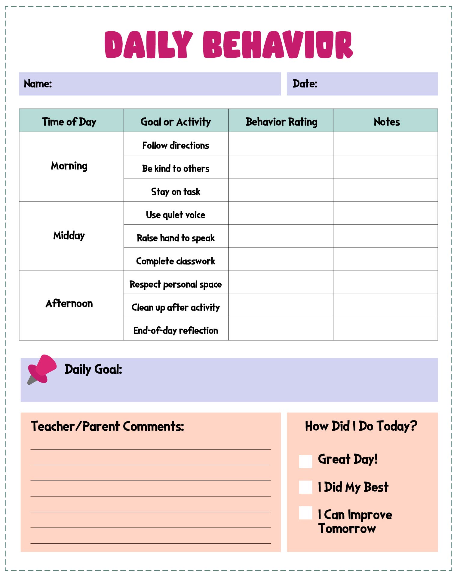 7 Best Images Of Printable Observation Forms Printable Daily Behavior 