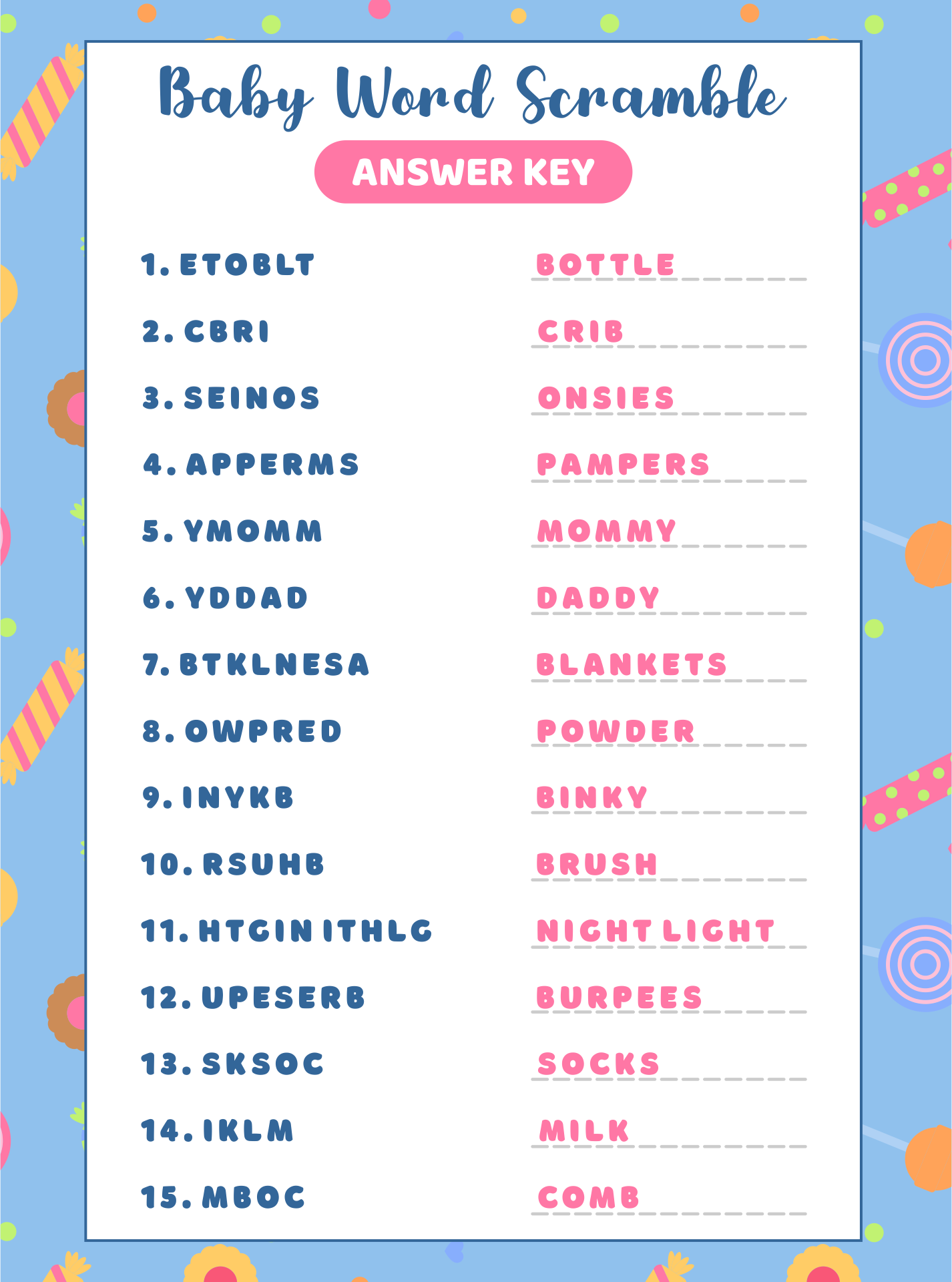 6 Best Images Of Free Printable Baby Word Scramble With Answer Key 