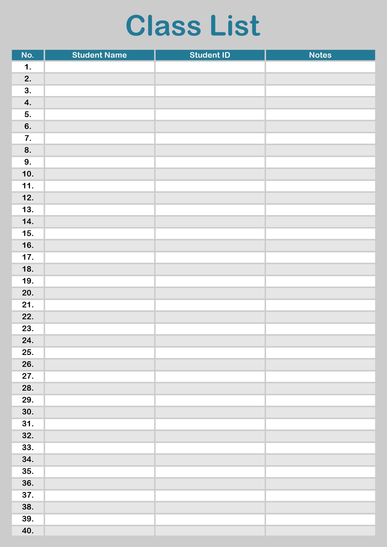 Free Printable Class List Template Printable Templates
