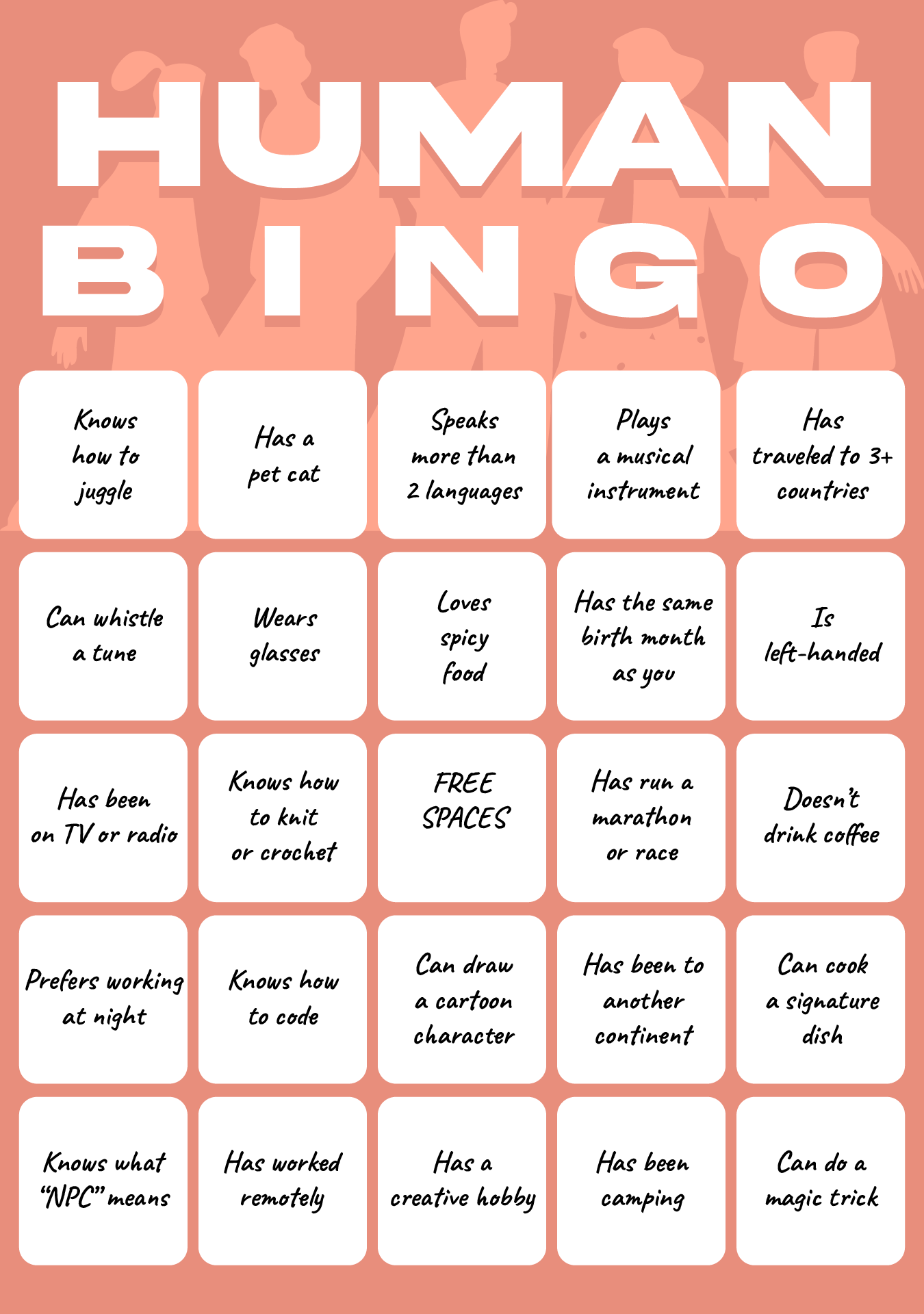 Icebreaker Bingo Template