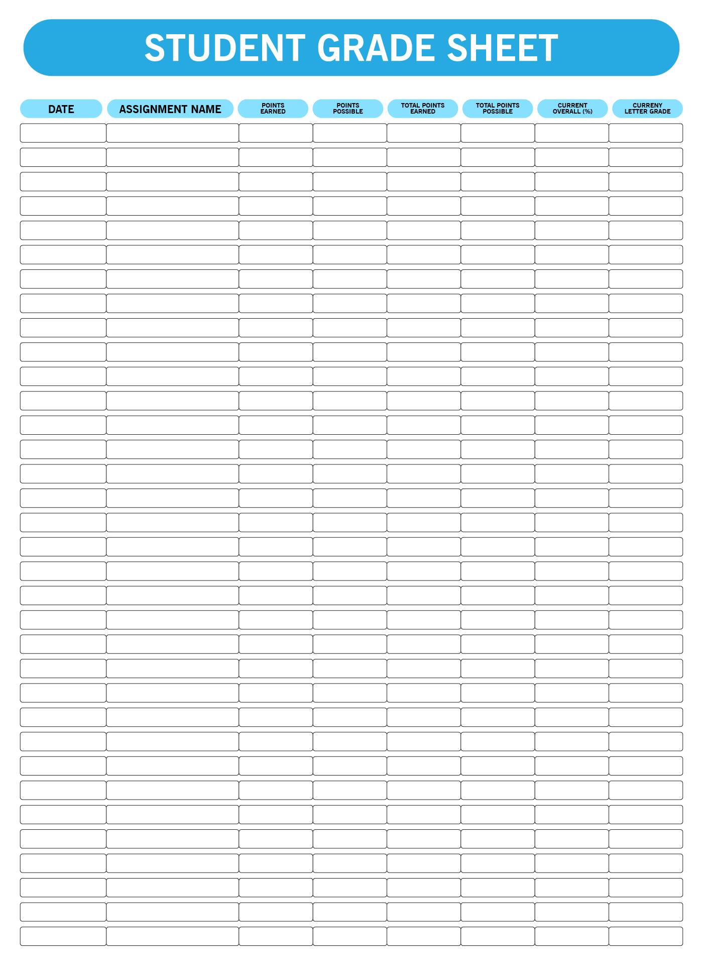 Printable Grading Sheet