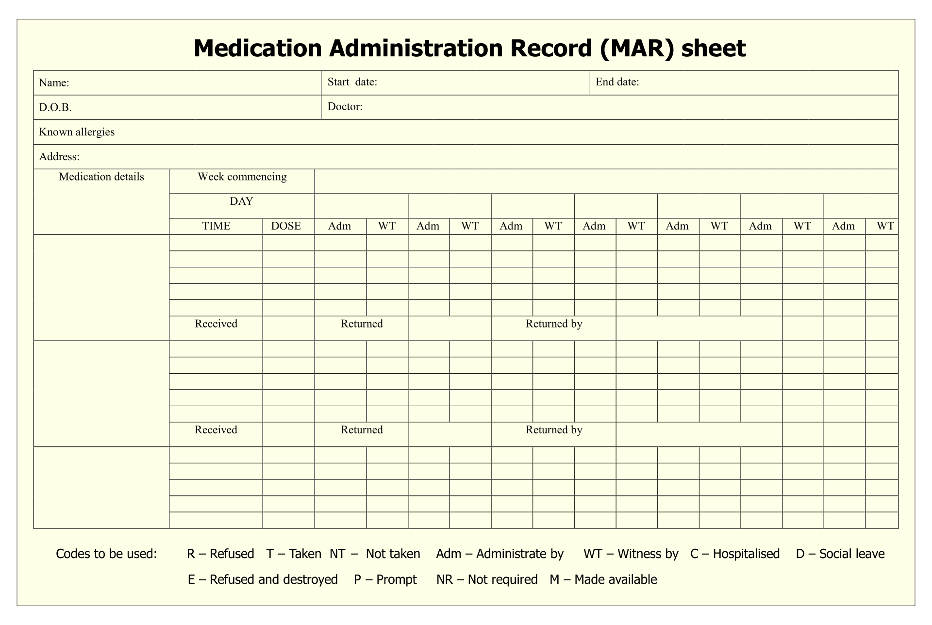 Medication Administration Record Template - 10 Free PDF Printables ... Medication Administration Record Template - 10 Free PDF Printables ...