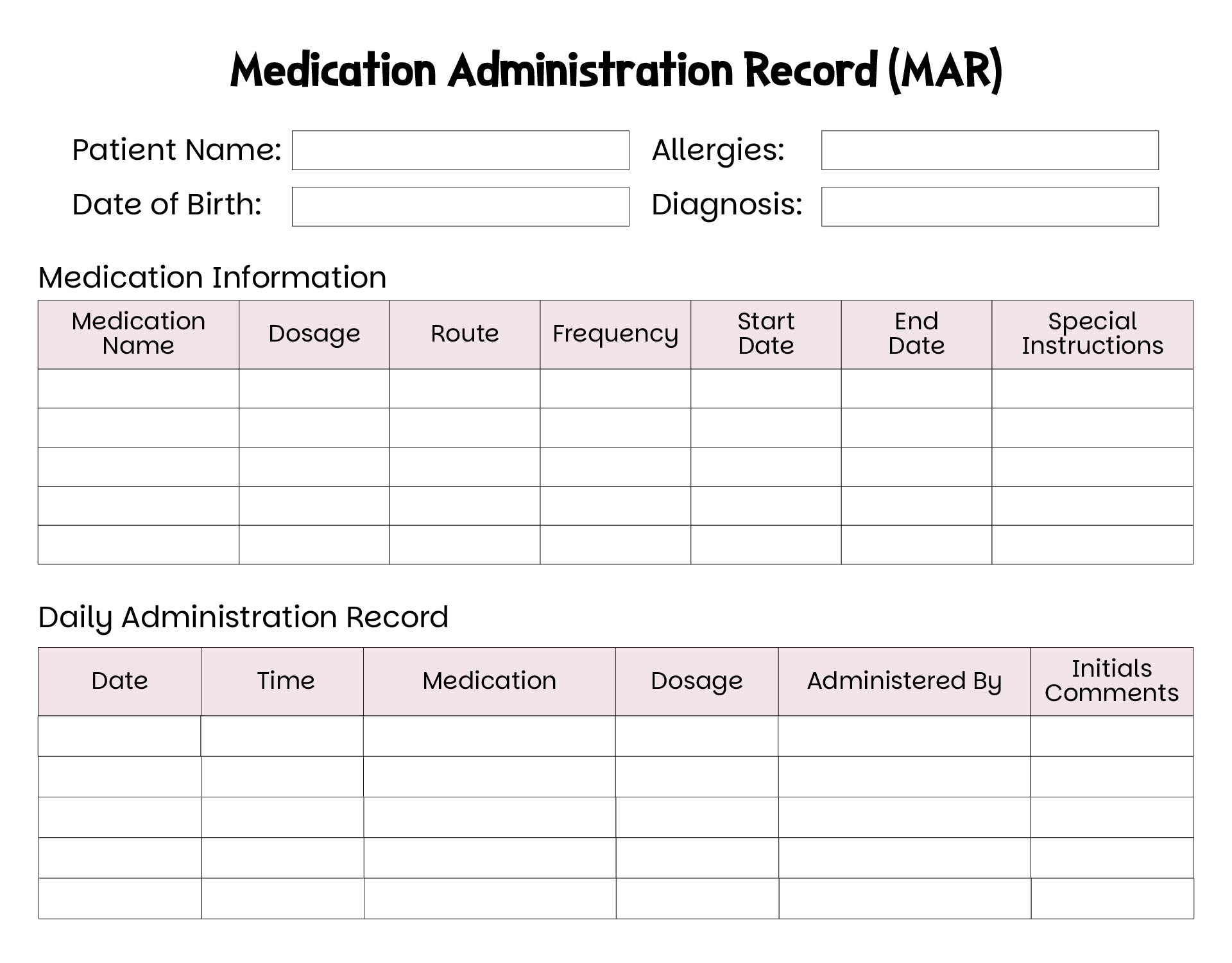 Free Printable Medication Administration Record
