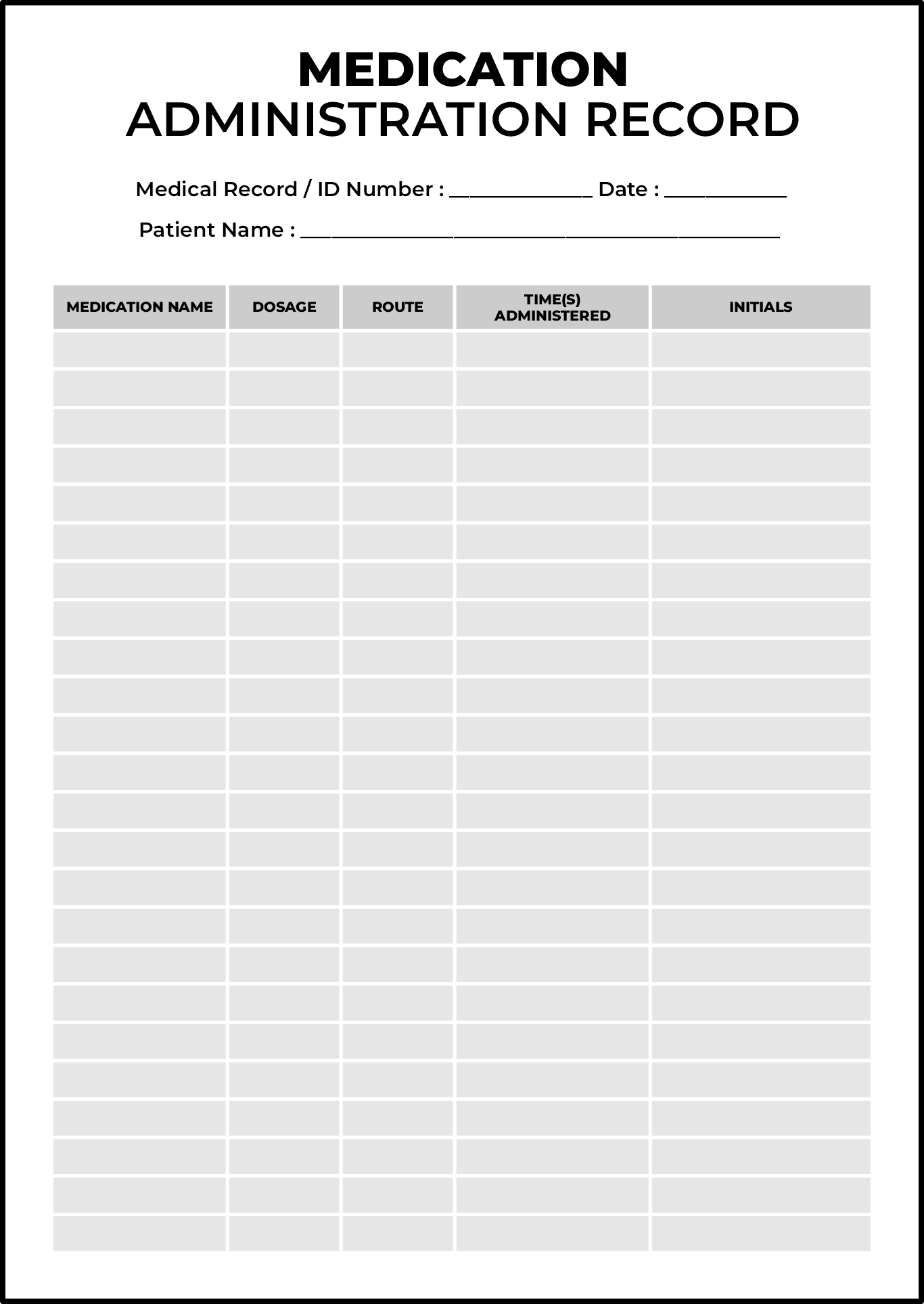 Free Printable Medication Administration Record Sheet