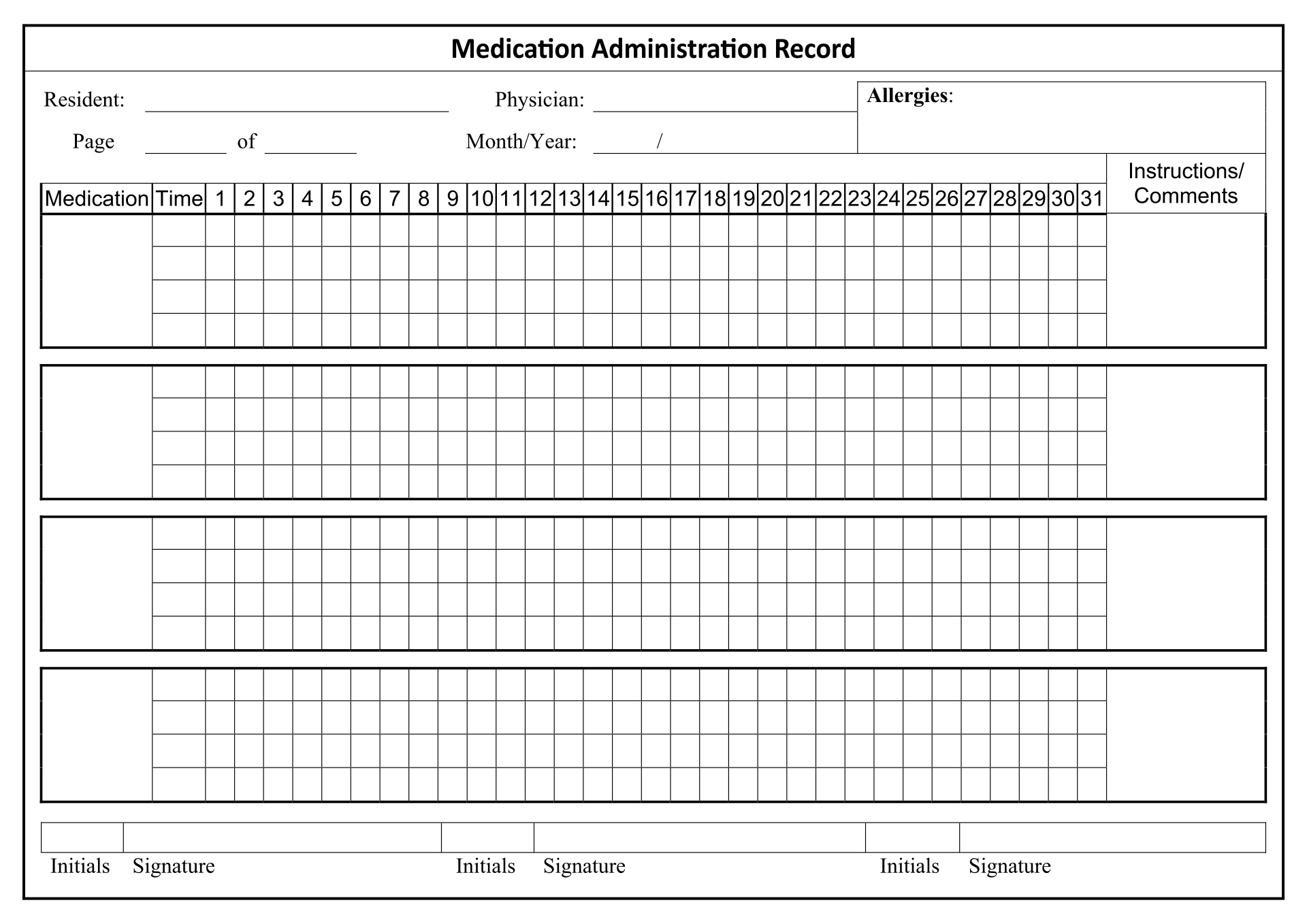 Free Medication Administration Record Template Pdf - Printable Form ... Free Medication Administration Record Template Pdf - Printable Form ...