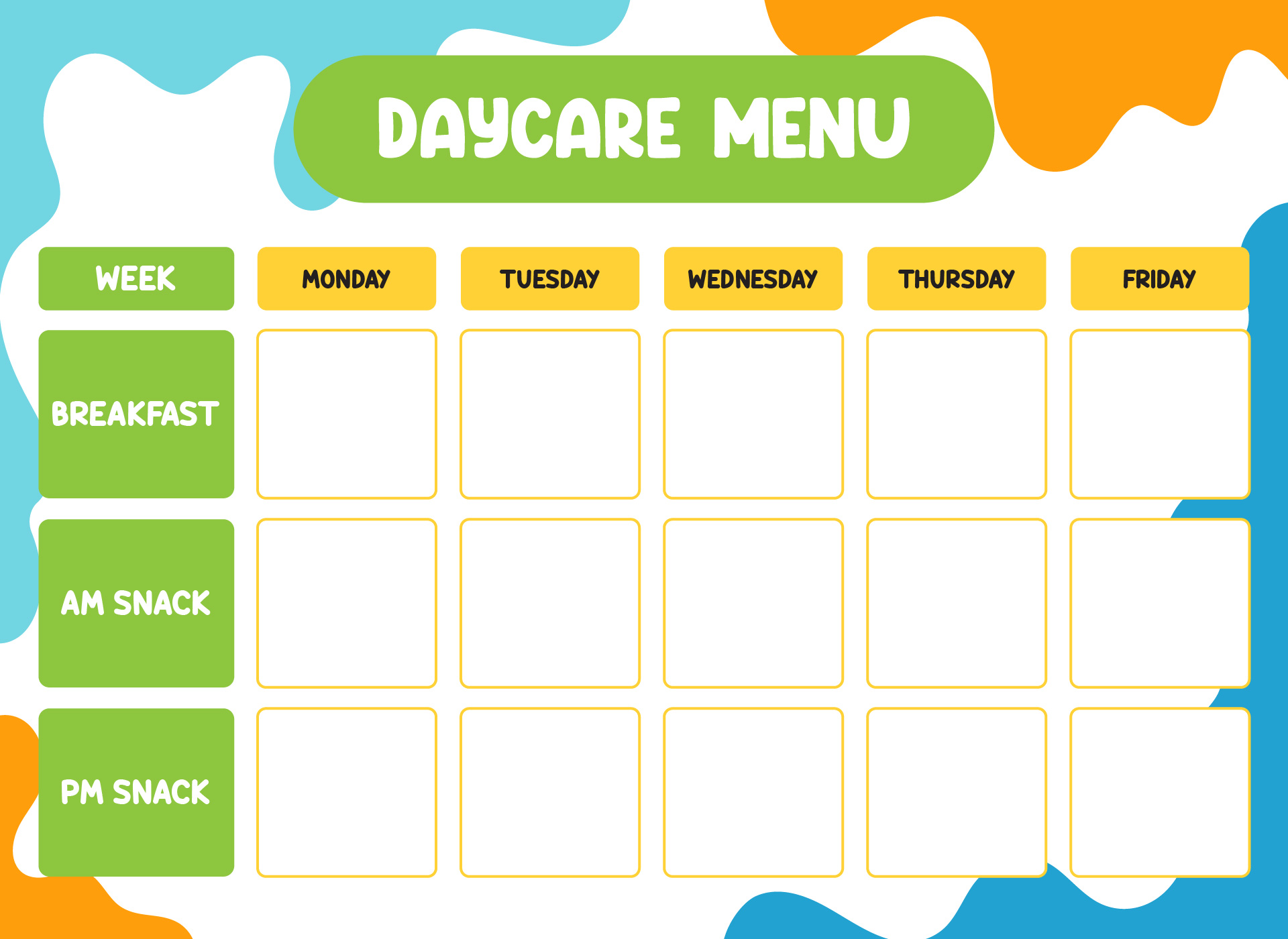 10 Best Sample Daycare Menus Printable Printablee
