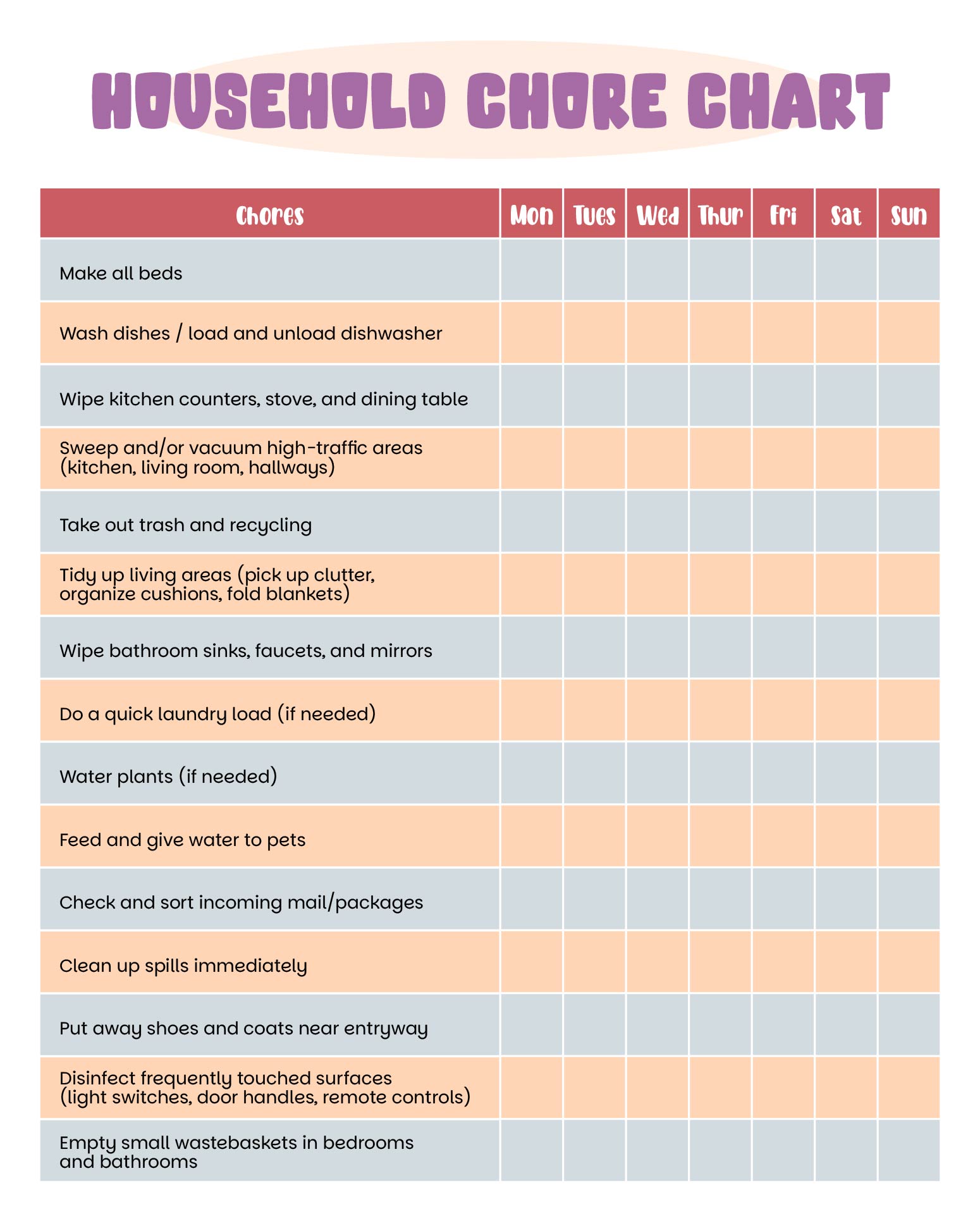 9 Best Printable Household Chore Charts PDF For Free At Printablee