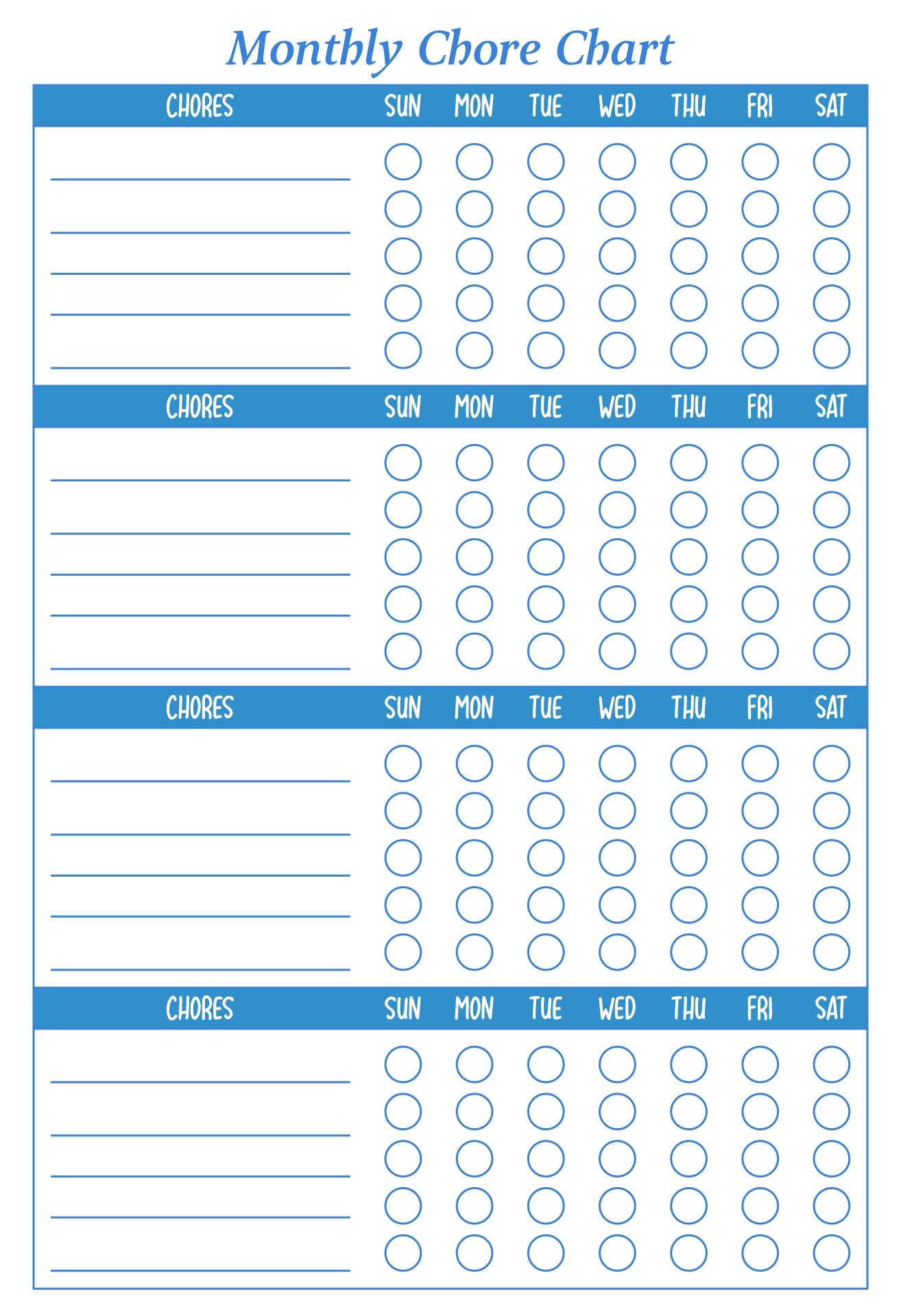 Free Printable Monthly Chore Chart Template Free Printable Templates
