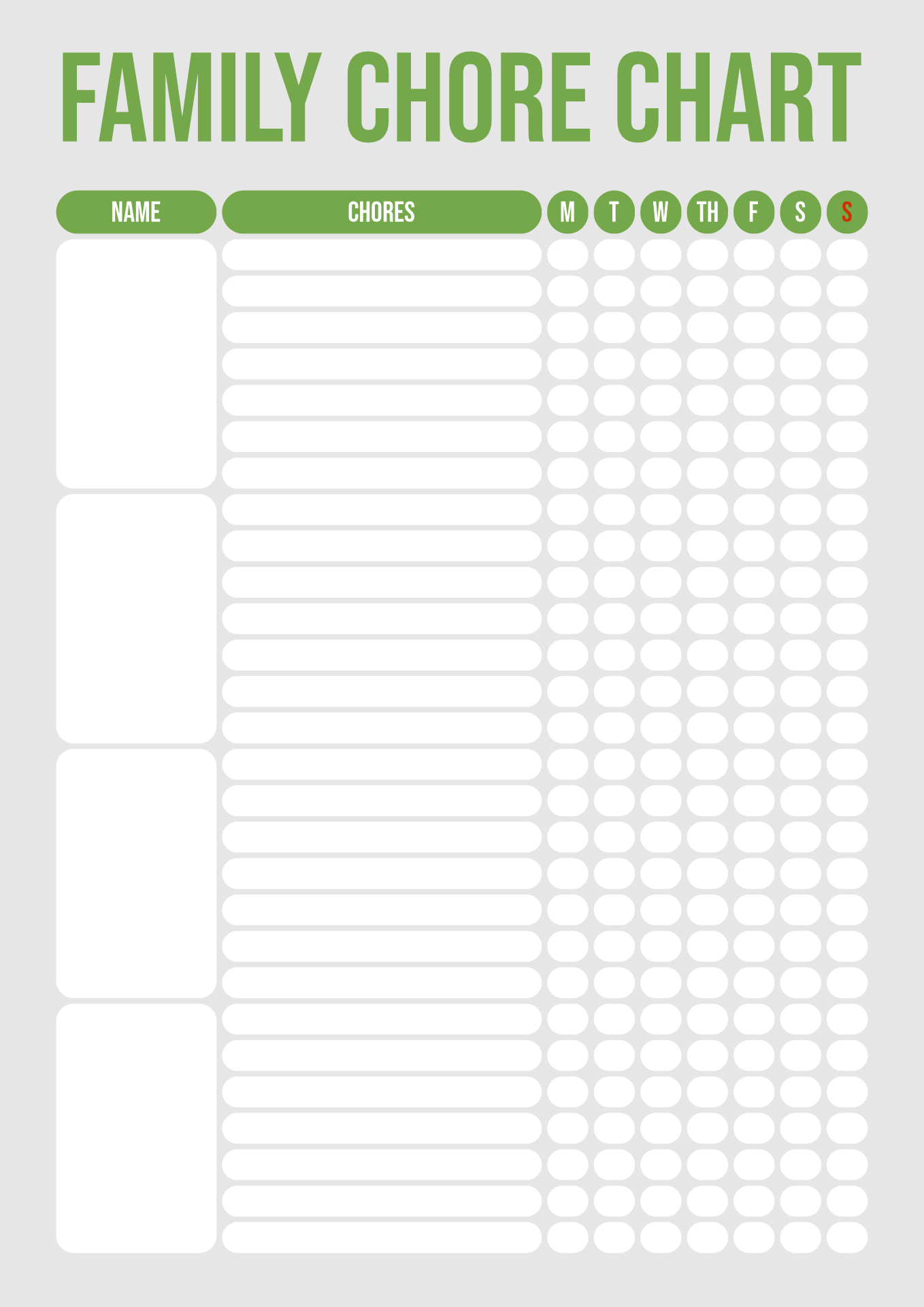 10 Best Free Printable Family Chore Charts Printablee